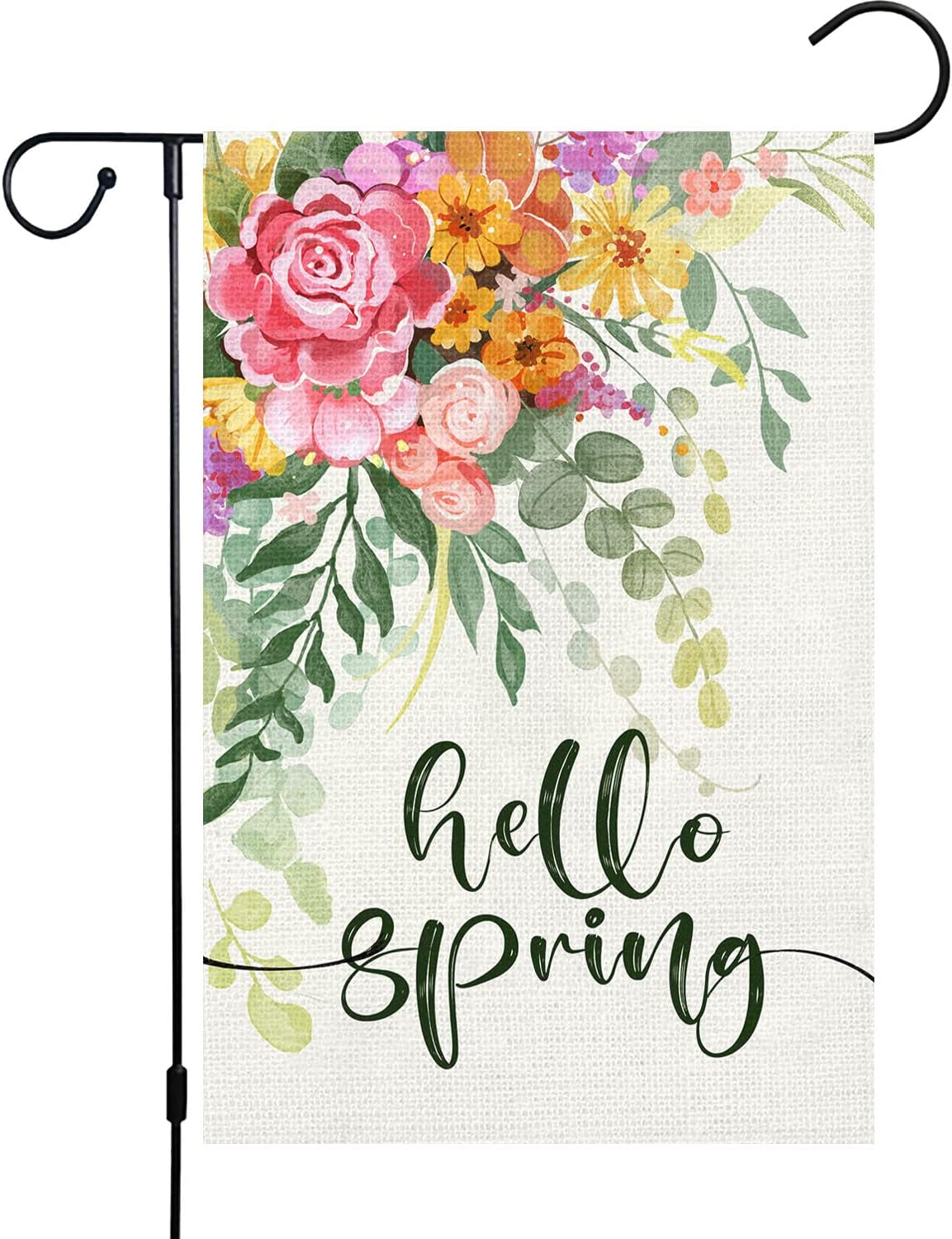 Amazon.com : Hello Spring Garden Flag 12x18 Double Sided, Burlap Small ...