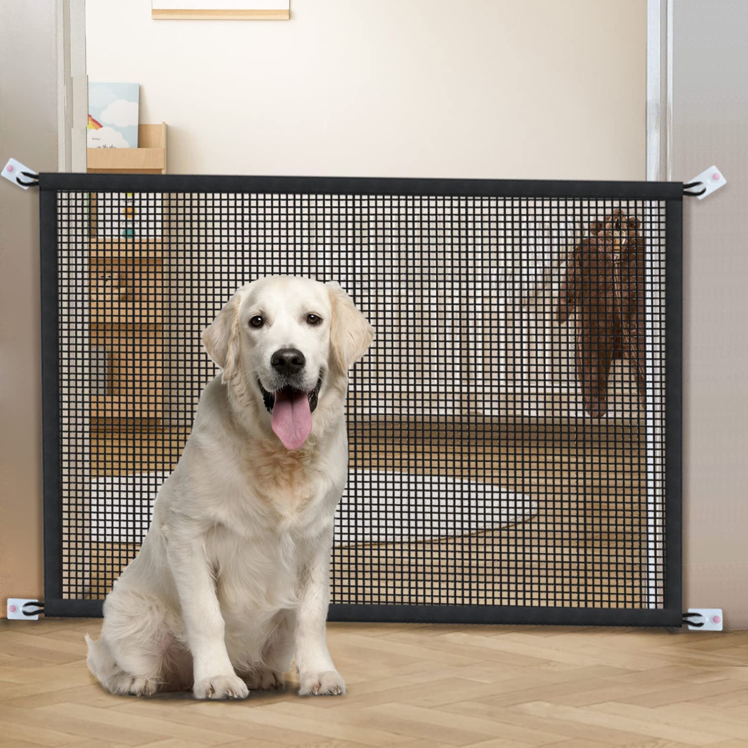 Dog Gates for The House, Magic Indoor Mesh Dog Gate for Stairs and ...