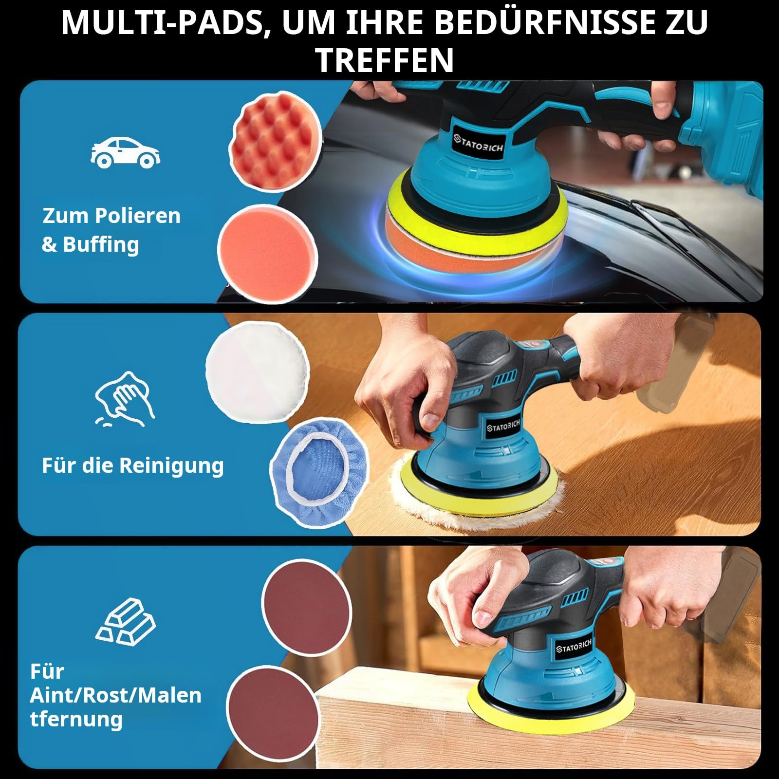 Car Buffer Cordless Polisher Kit, 12.6V/5000mAh Battery 6 Gear Variable ...