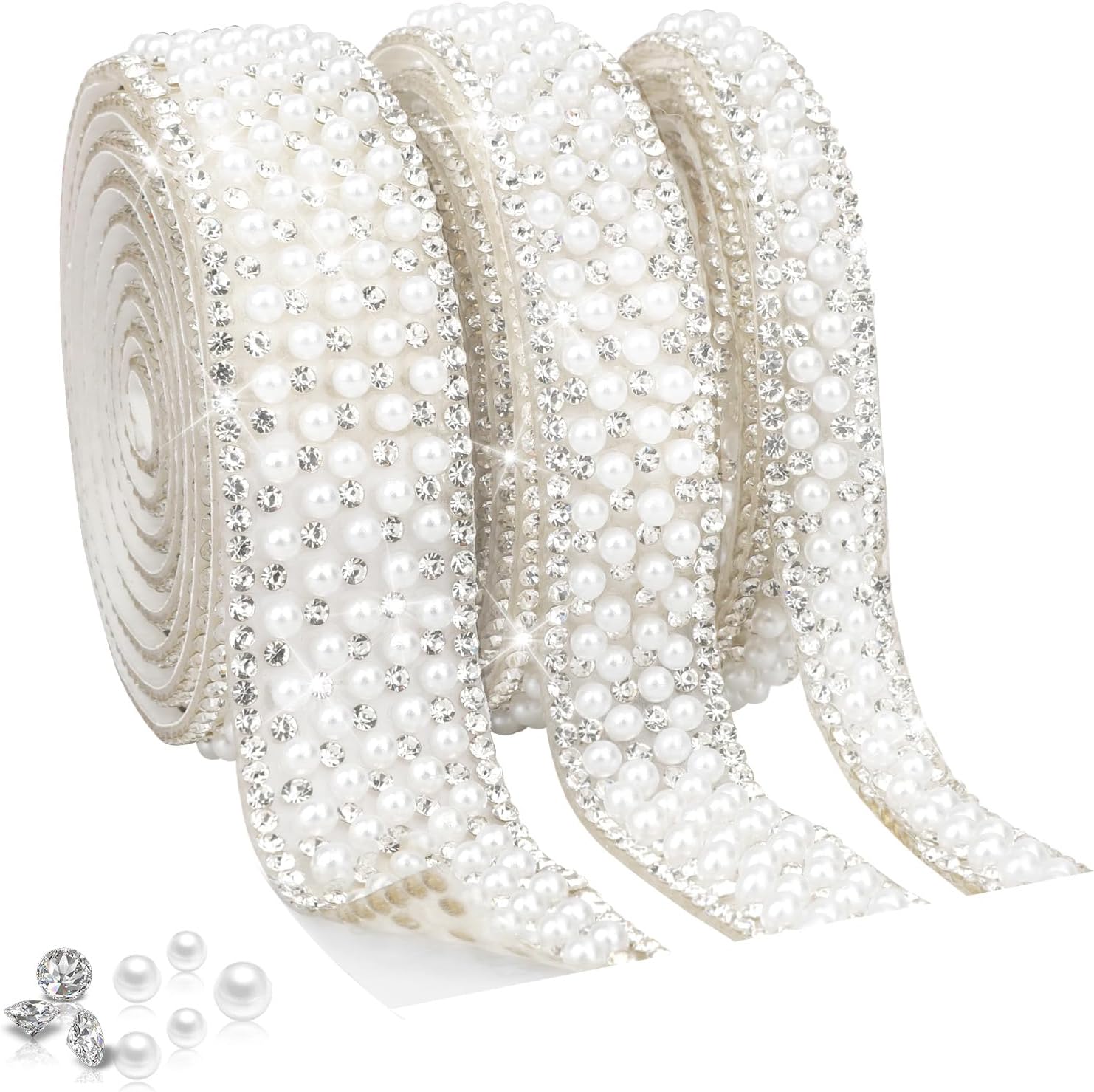 Amazon.com: Pearl Ribbon Self Adhesive Pearl Rhinestone Ribbon 3 Roll ...