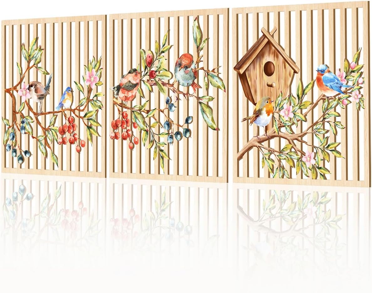 Amazon.com: AUIAU Bird on Tree Wood Wall Art Decor Birds on Branch Wall ...