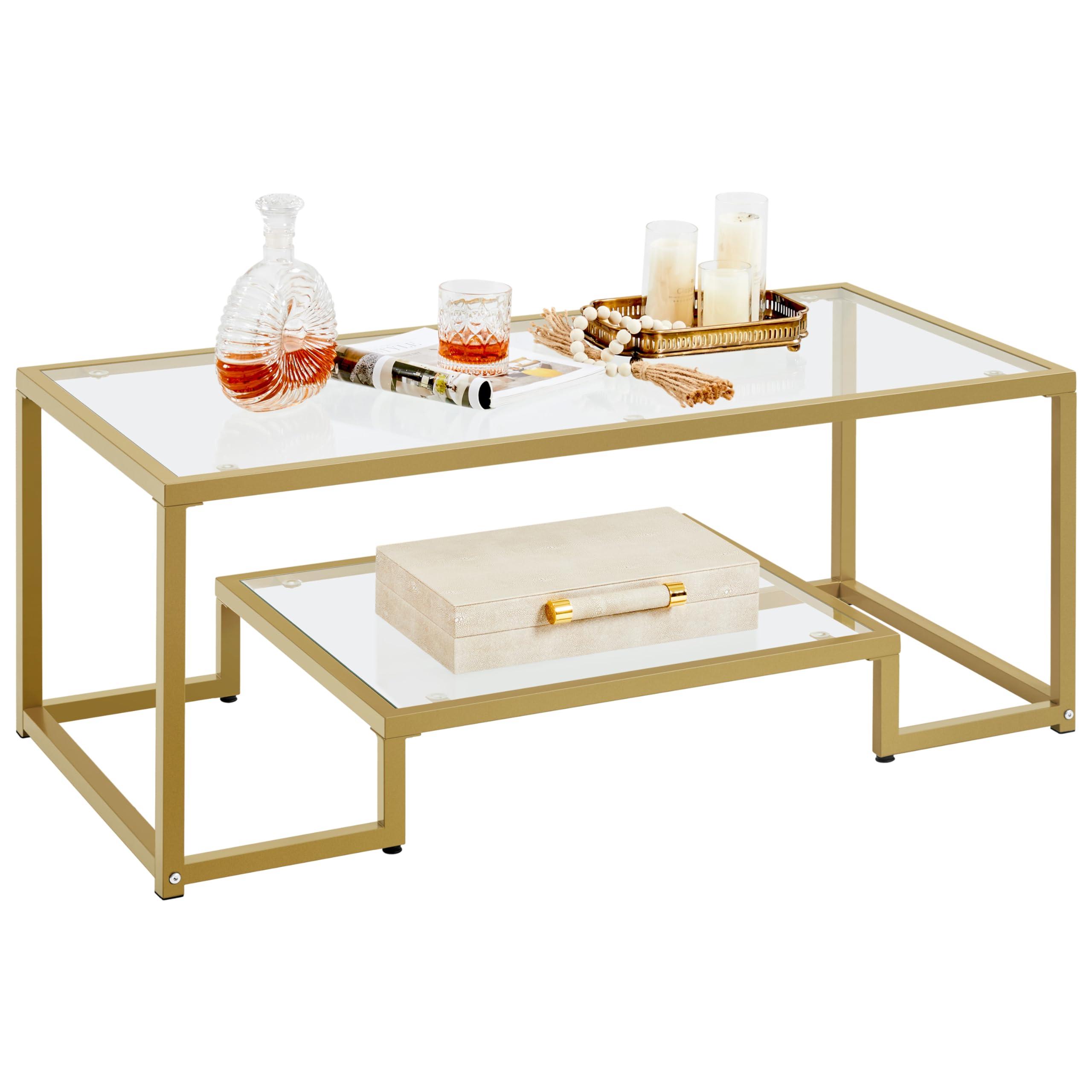 Amazon.com: Yaheetech Gold Coffee Table, 42" Rectangular Glass Coffee ...