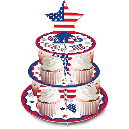 Amazon.com: Roshtia 4th of July Cupcake Stand 3 Tier Patriotic ...