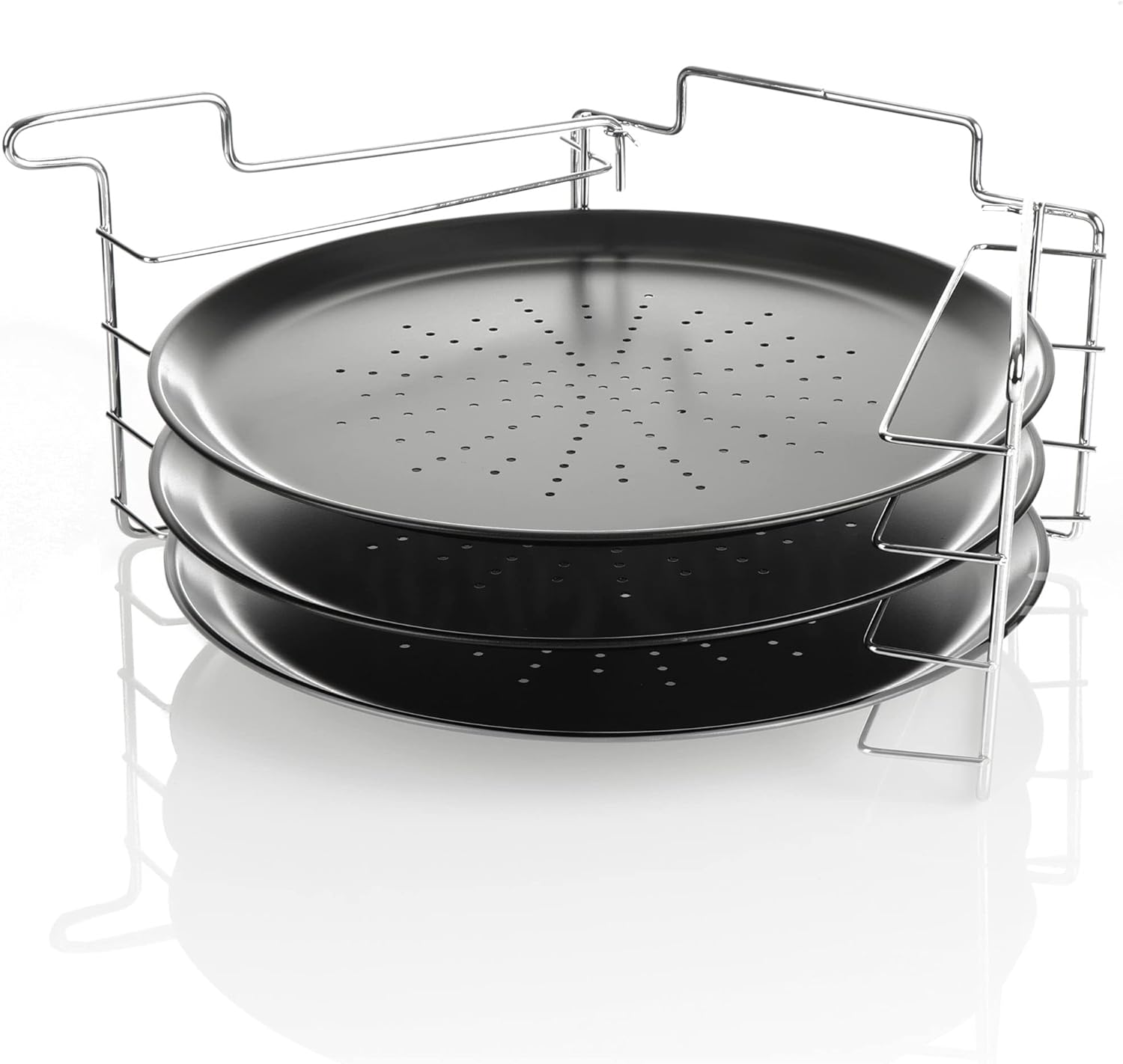 COM-FOUR® 4-Piece Family Pizza Set, Pizza Tray with Holder, Rack for ...