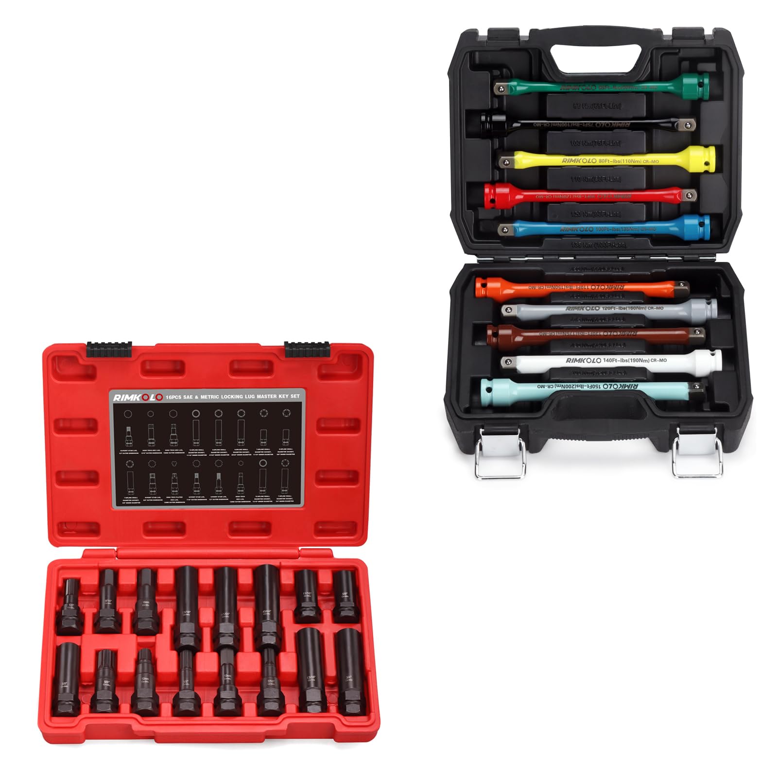 RIMKOLO 10-Piece 1/2" Drive Torque Limiting Extension Bar Set ...