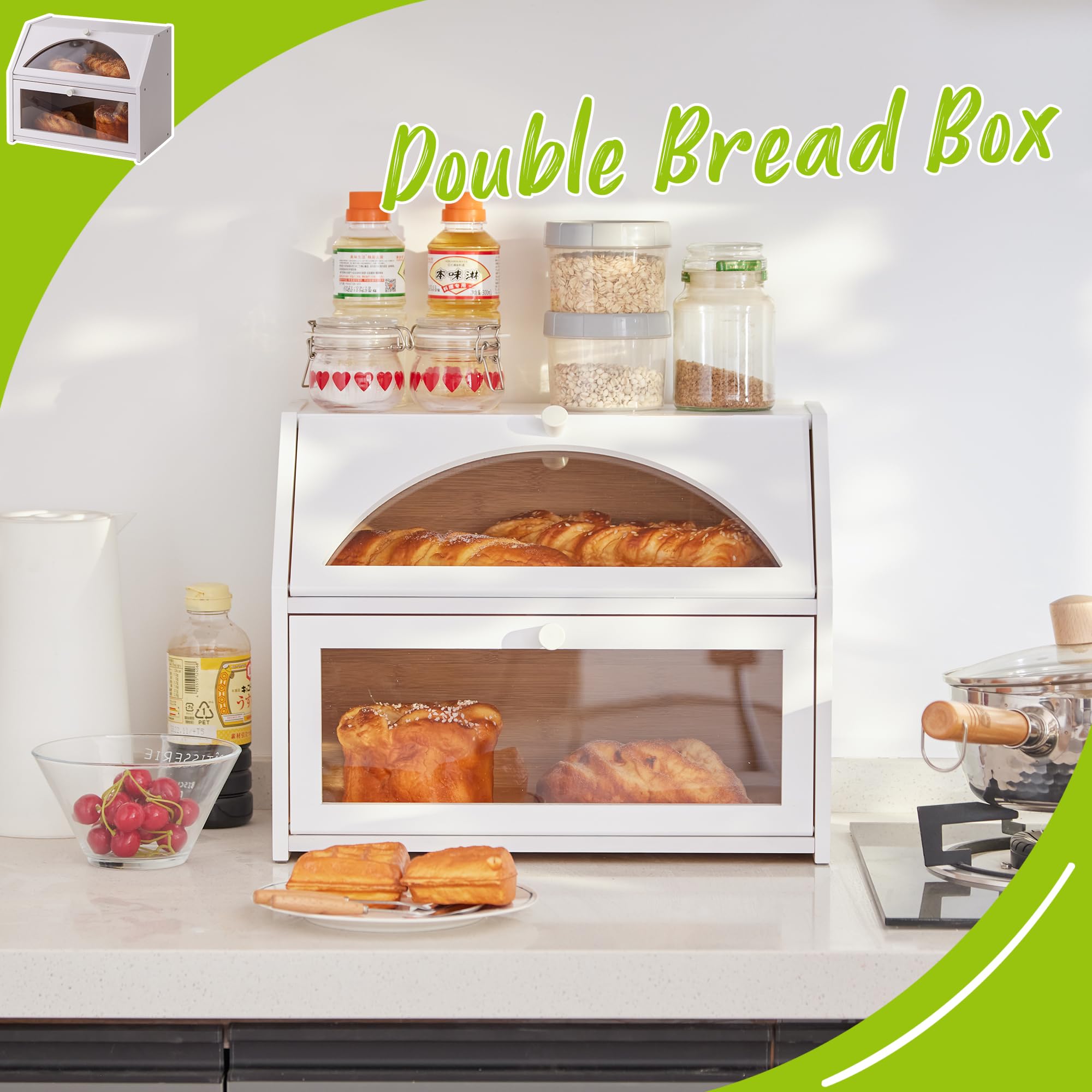 Sage Green Bread Bin Farmhouse Bread Box For Kitchen Countertop Bread ...