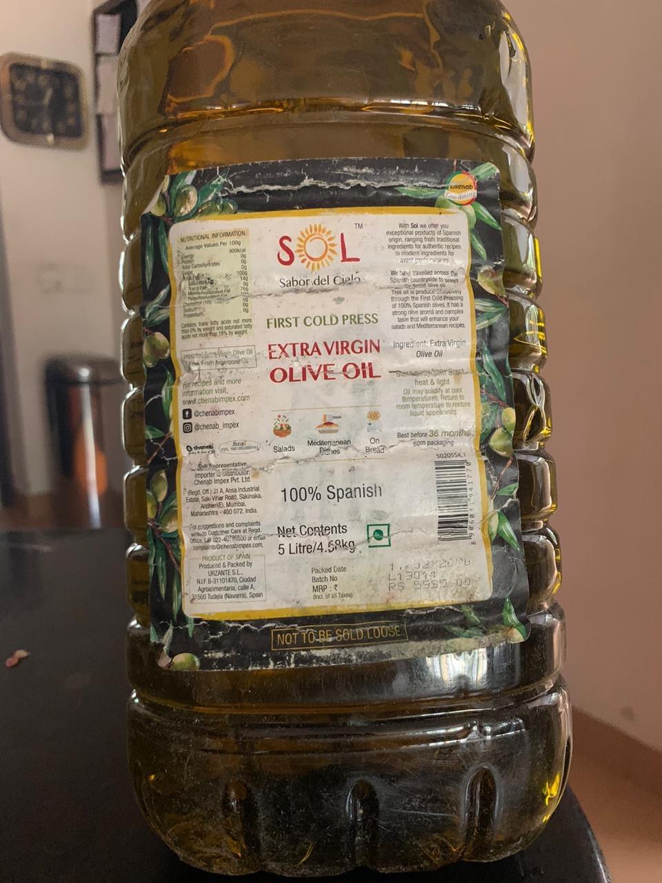 Sol 100% Spanish Extra Virgin Olive Oil Glass Bottle, 1L : Amazon.in ...
