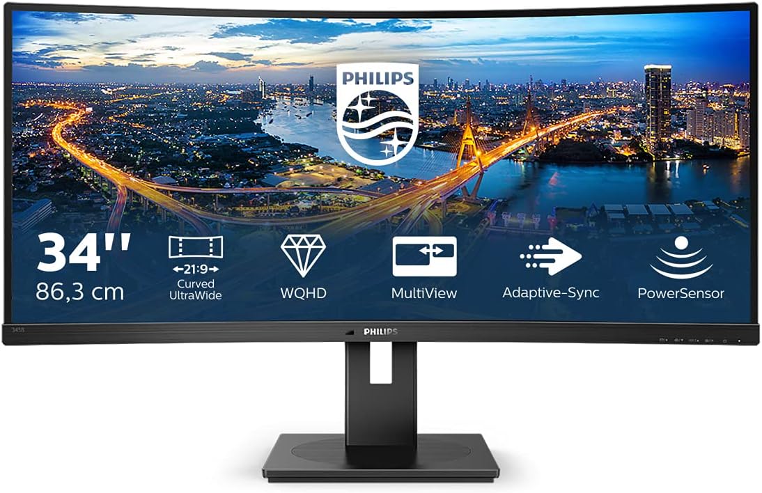 Philips 345B1C - 34 inch Curved WQHD Monitor, 100Hz, 4ms, VA, Speakers ...