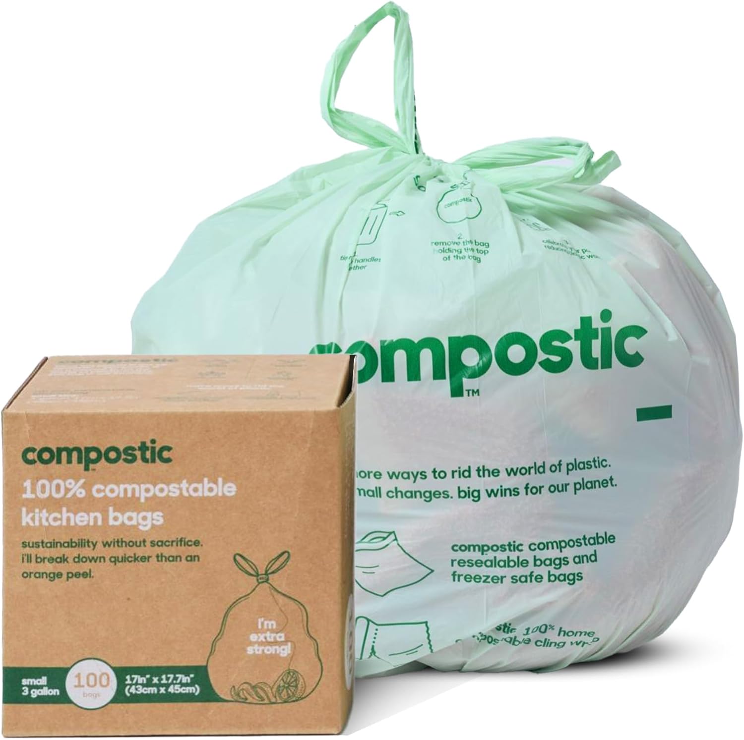 Amazon.com: Compostic Home Compostable Trash Bags, 3 Gallon Small ...