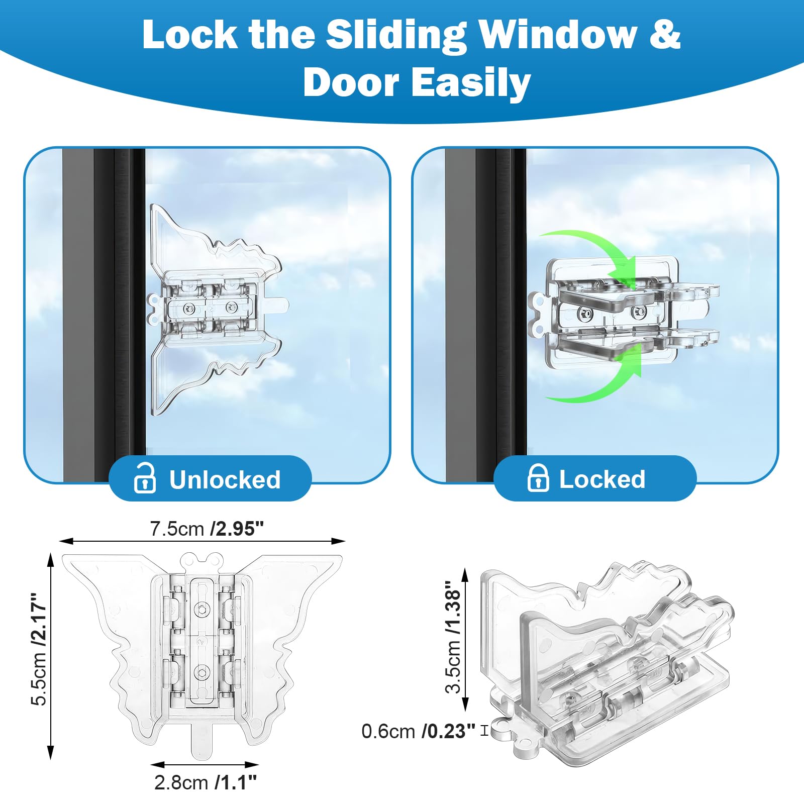 Snapklik.com : 2 Pack Sliding Door Locks For Sliding Glass Doors & Windows