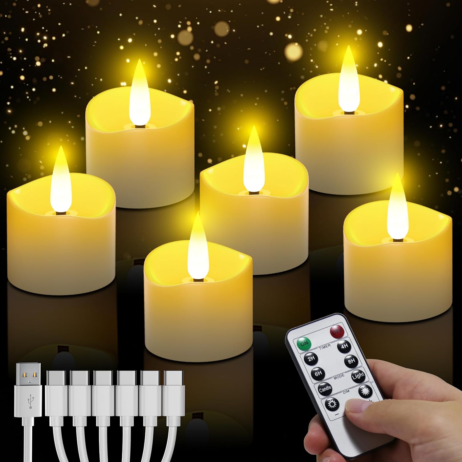daphomeu Rechargeable Tea Lights - 6 Pack, Battery Operated Flameless ...