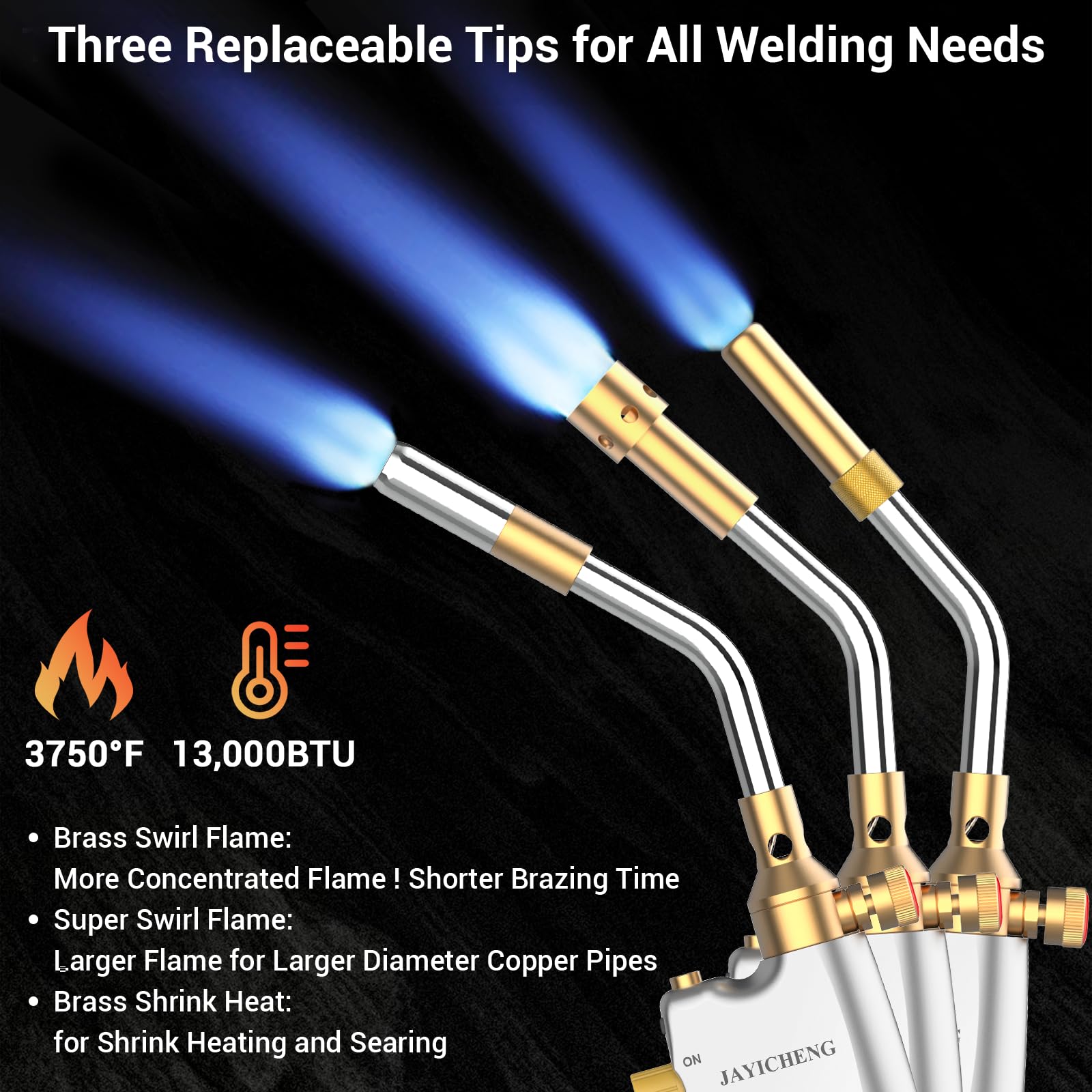 Propane Torch Head kit with 3 torch tips,High Intensity Trigger Mapp ...