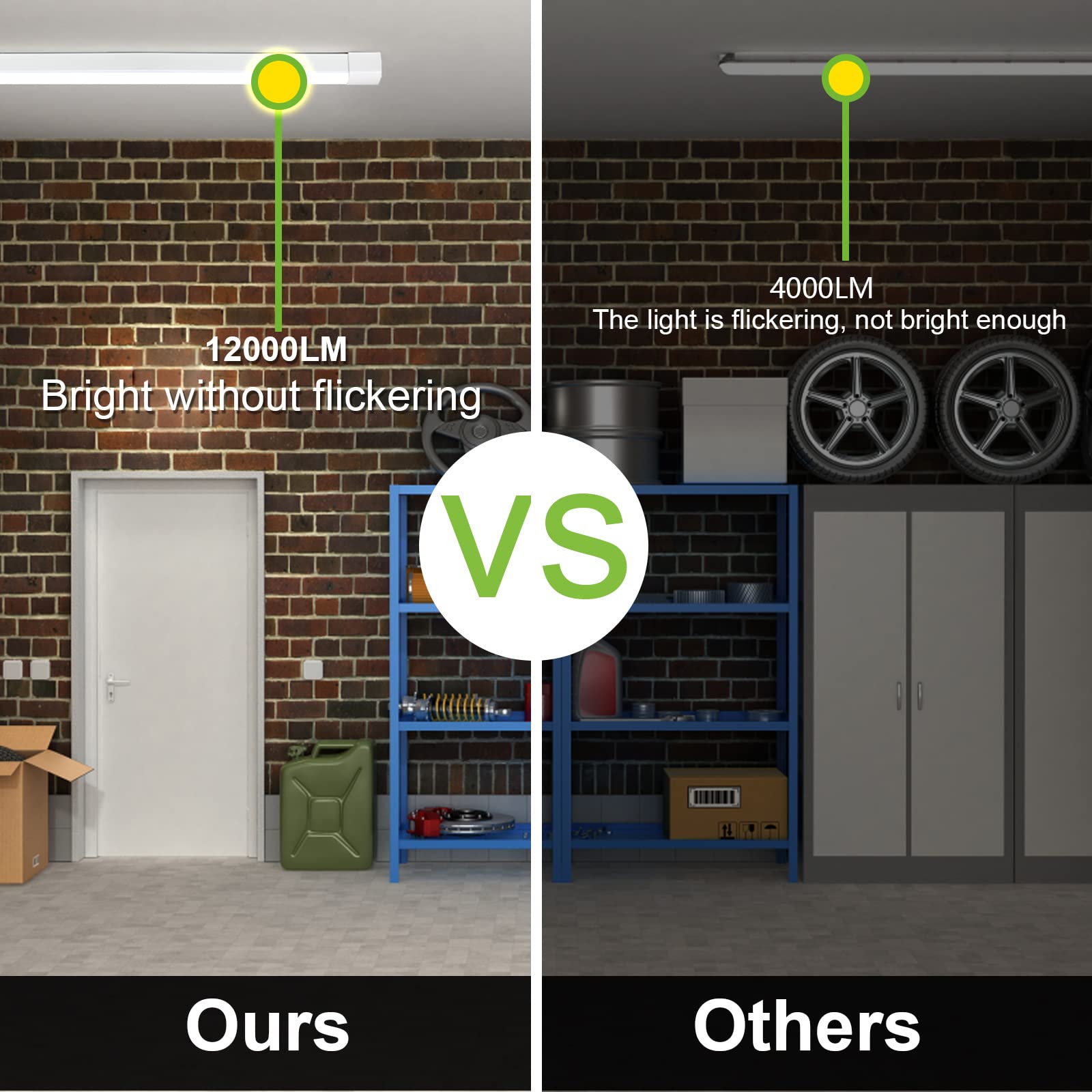 hykolity Pir Sensor 4FT 120W LED Shop Light, 12000lm(370w Equivalent), 5000K Daylight, Motion ...