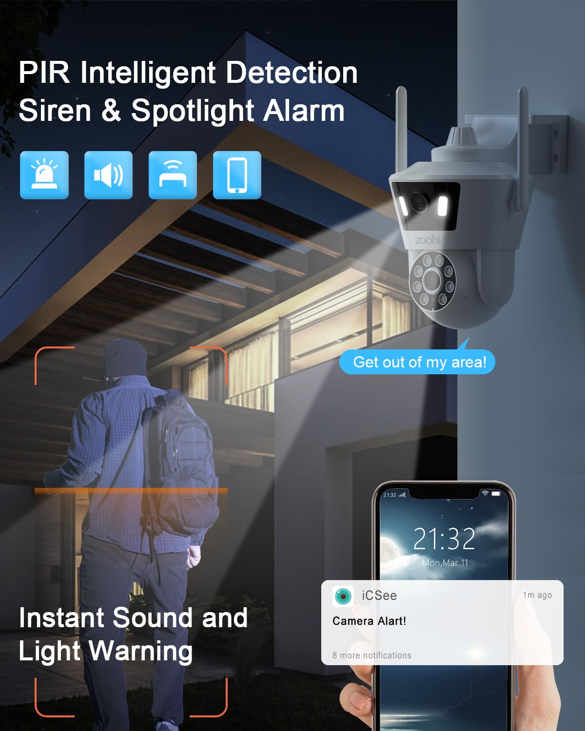 zoohi Dual Lens Security Camera Outdoor,3MP WiFi PTZ Security Camera ...