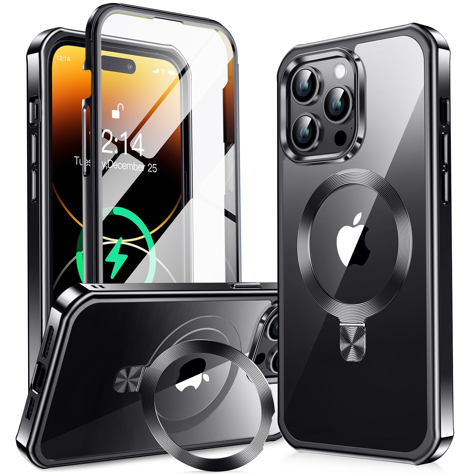 Amazon.co.jp: 【360°全面保護・スタンド・Magsafe対応】KELLCASE iPhone 14 Pro Max 用 ケース 両面 隠しスタンド・CDリング 横縦両立 ...