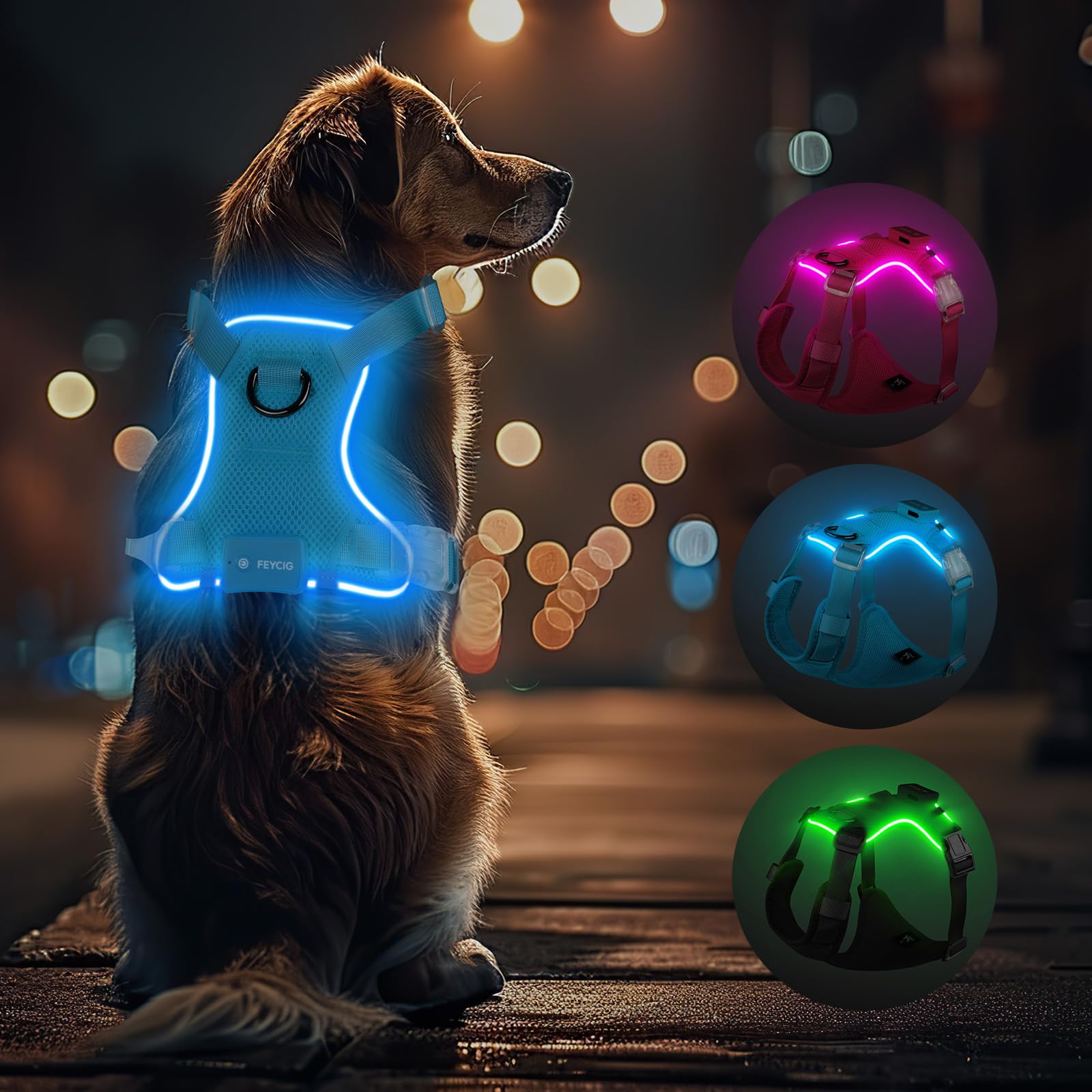 Amazon.com : Feycig Light Up Dog Harness,Led Dog Harness Rechargeable ...