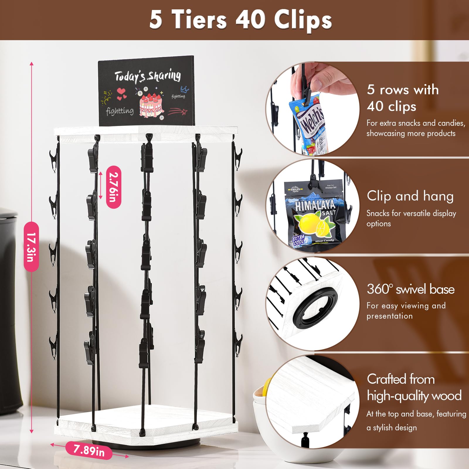 Snapklik.com : Pinzoveco Chip Rack Display Stand, 5 Tiers 40 Clips ...