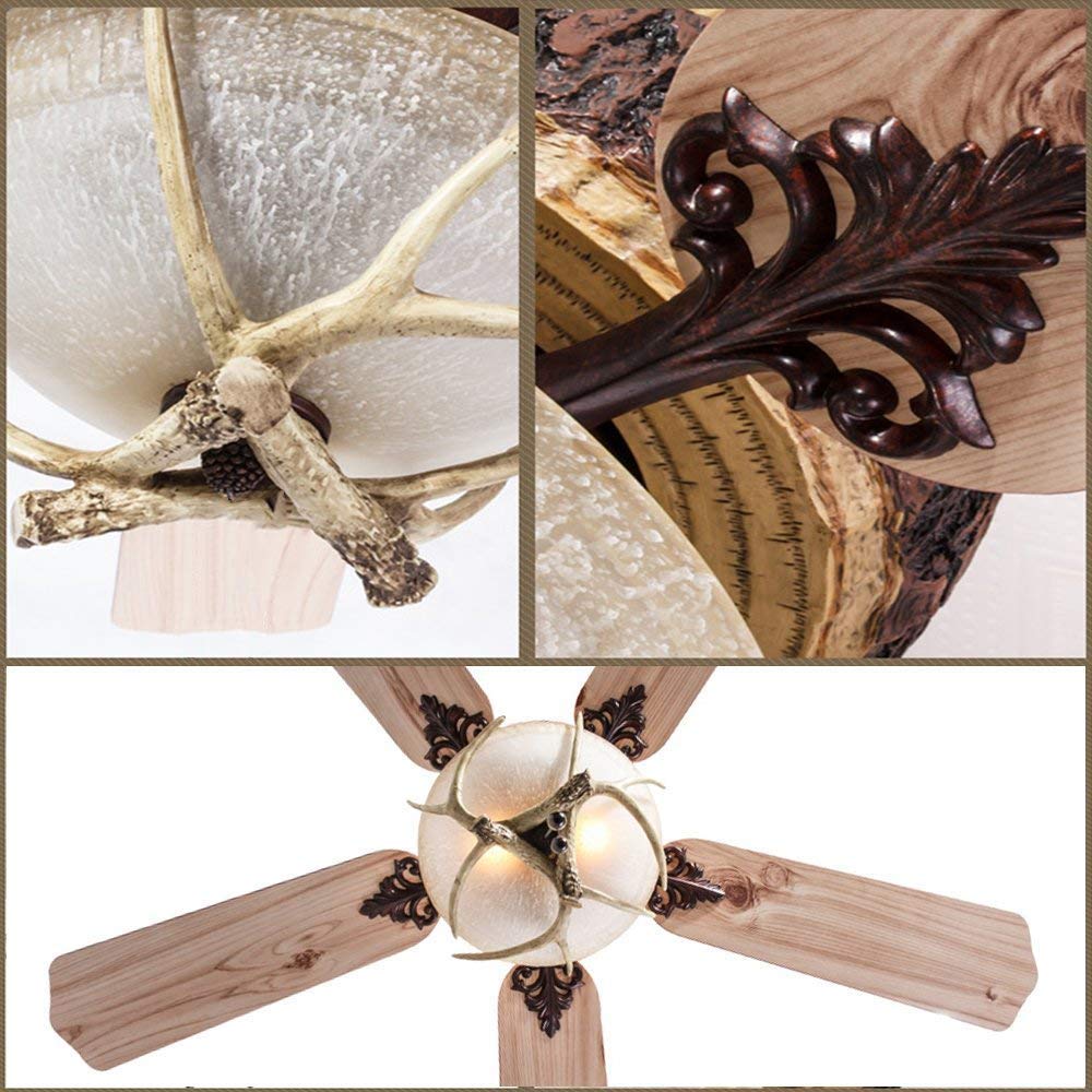 Luxurefan Indoor Rustic Ceiling Fan with Light and 5 Wood Blades ...