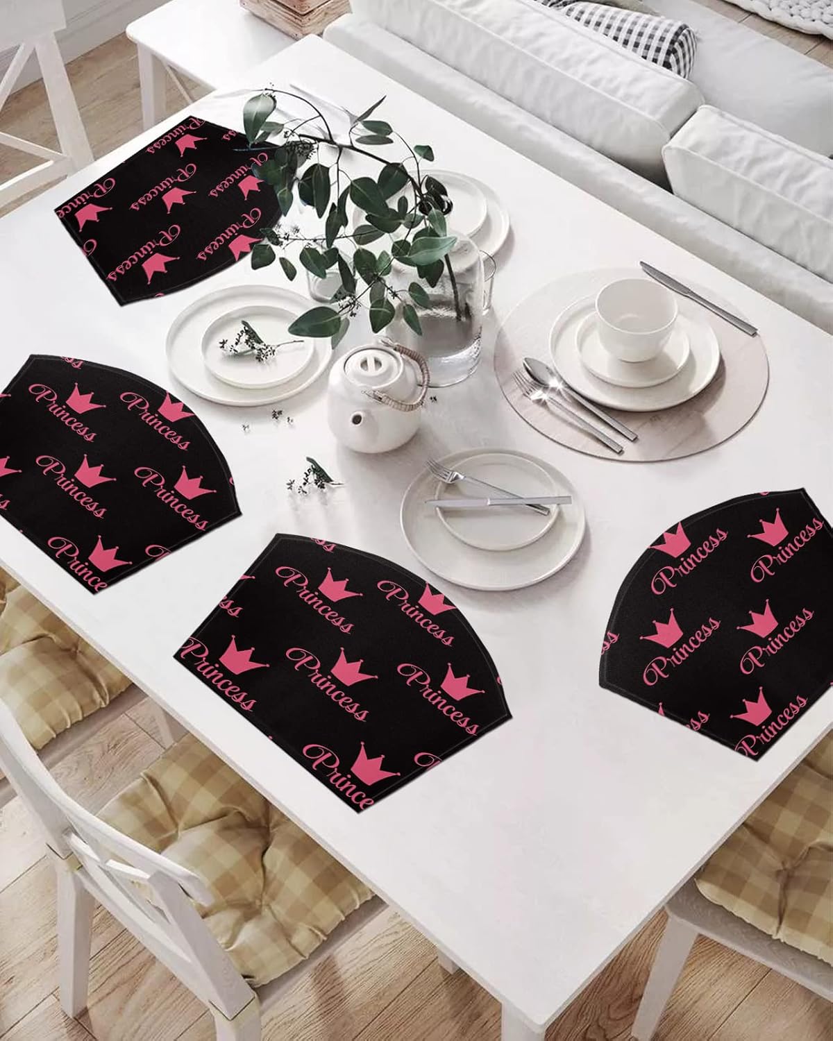 Amazon.com: Pink Crown on Black Backdrop Round Table Mats for Table Set ...