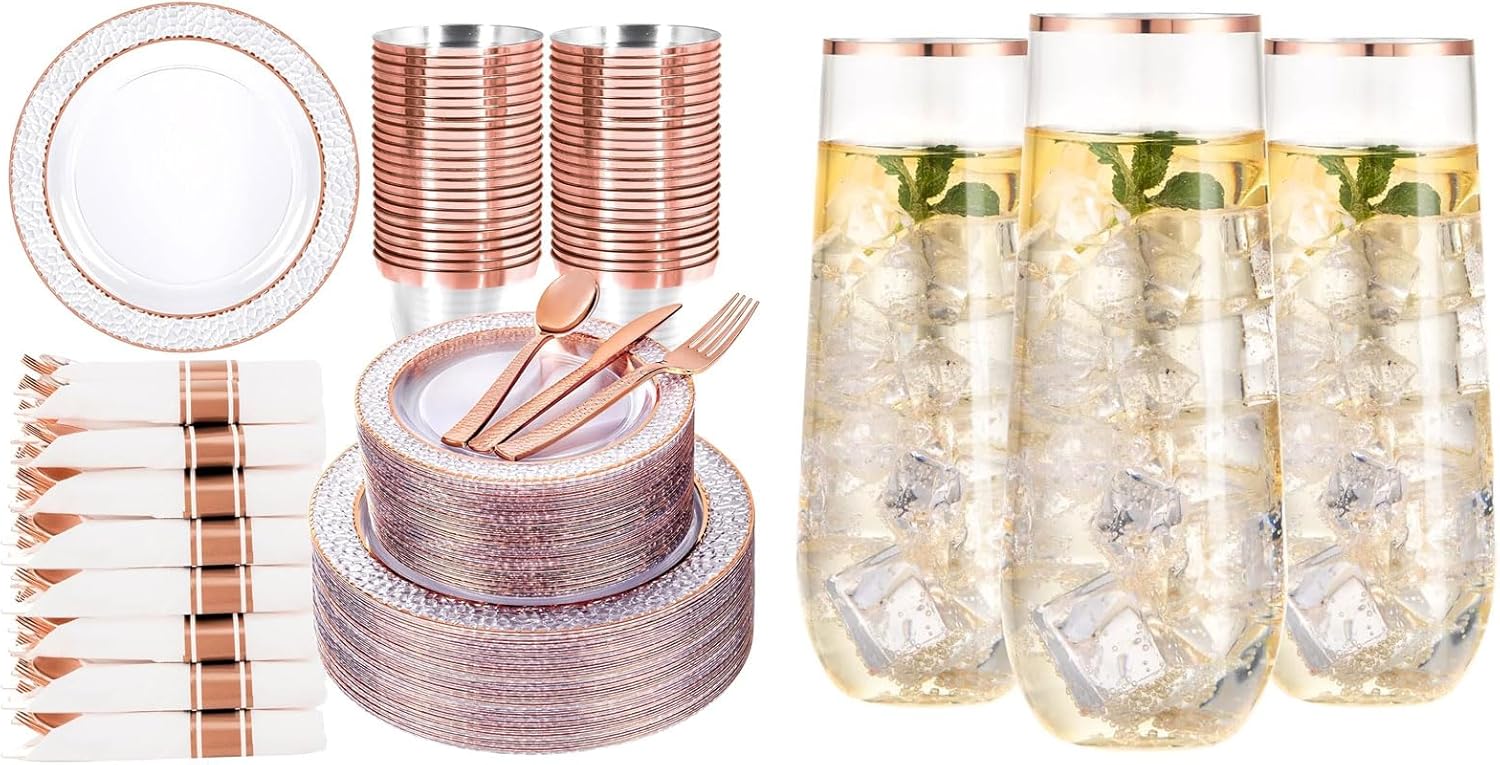 Amazon.com: Ciaell 350PCS Rose Gold Plastic Plates - 24 Pack Rose Gold ...