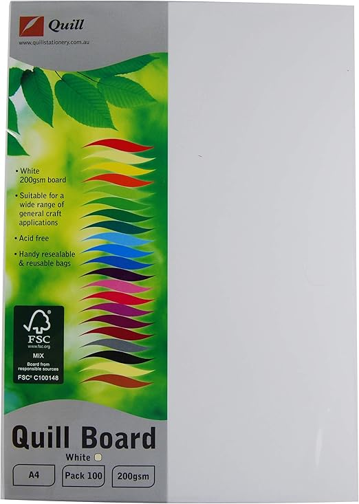 Cardboard Quill A4 3 Sheet Pasteboard 100 Sheets, (34058), White ...