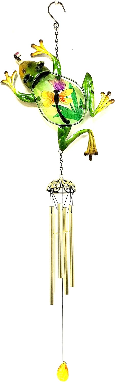 Amazon.com : Bejeweled Display® Frog w/ Glass Wind Chime Tubes & Home ...
