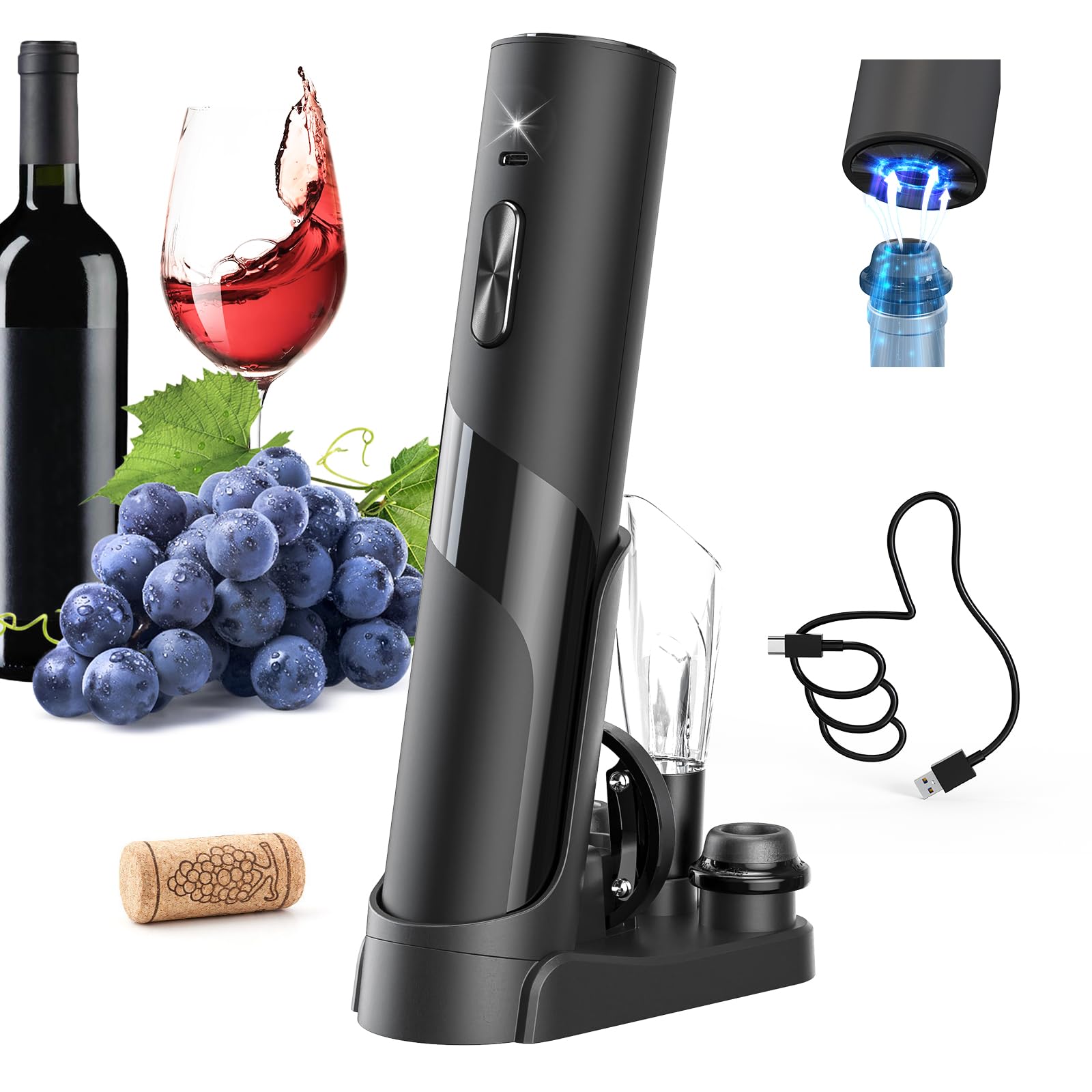 Amazon.com: CIRCLE JOY Rechargeable Wine Opener Electric Wine Bottle Opener 7-in-1 Wine Gift Set ...