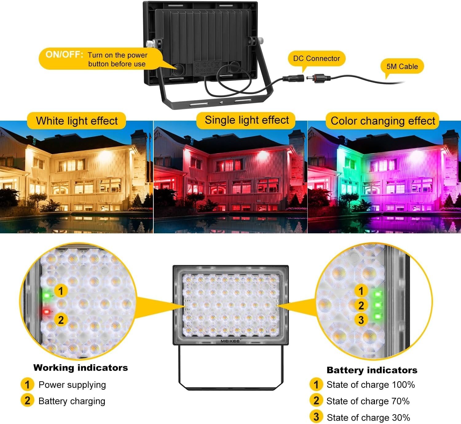 (similar) MEIKEE RGBW Solar Flood Light Outdoor with Remote, Color ...