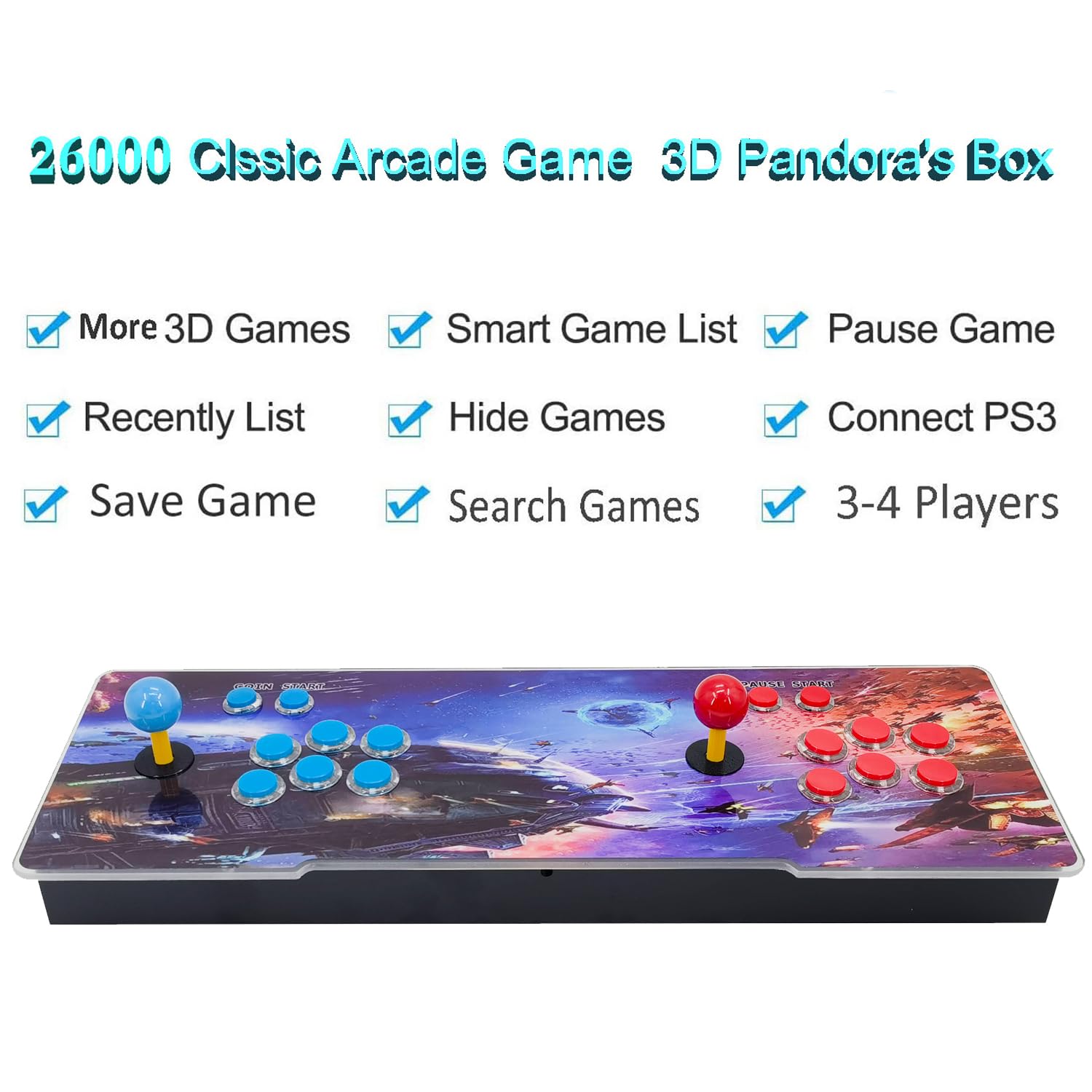 26800 Games in 1 3D Pandora's Box Arcade, 3D Arcade Game Console with 2 ...
