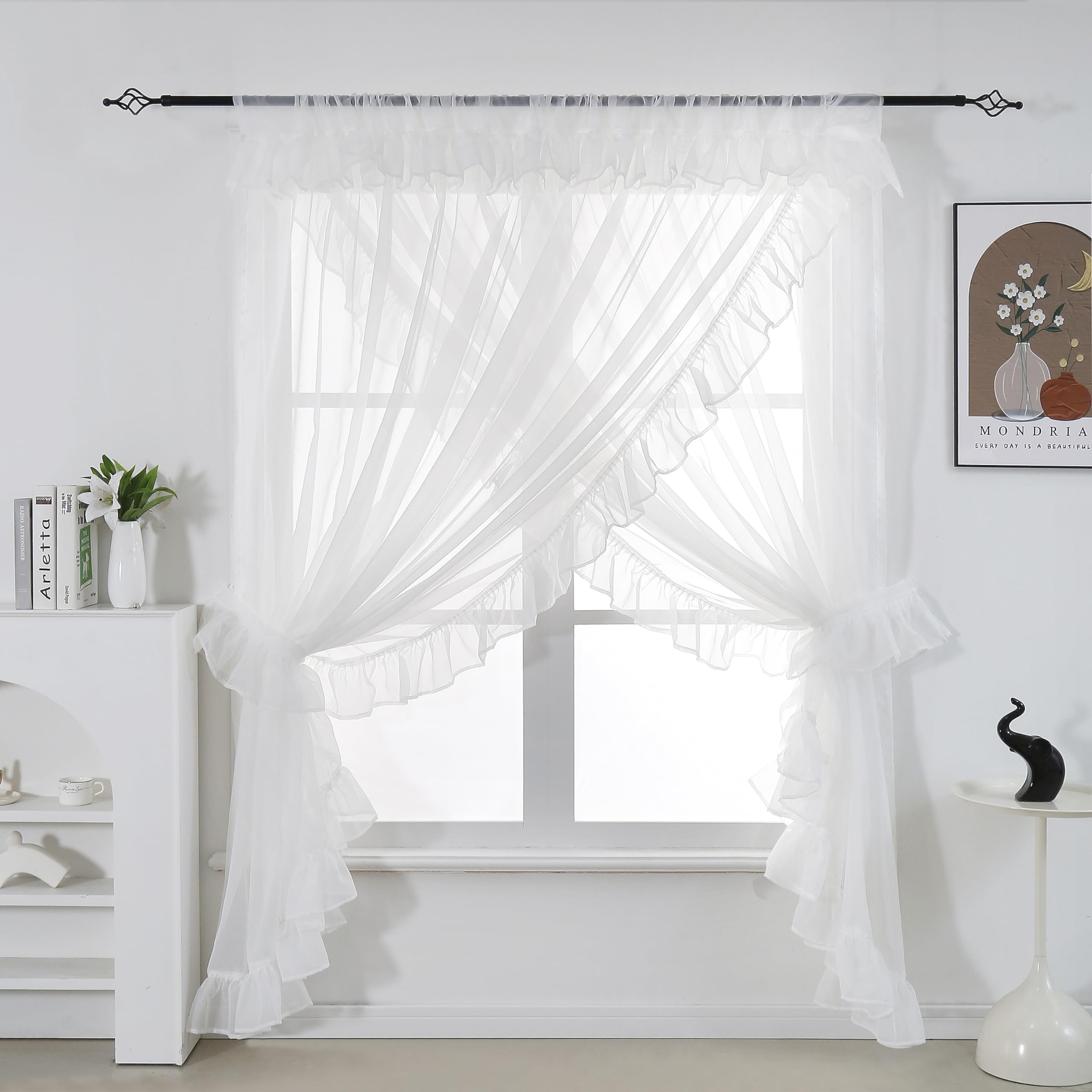 Amazon.com: Seibeh Tex Shabby Chic Double Layer Sheer Ruffled Priscilla ...