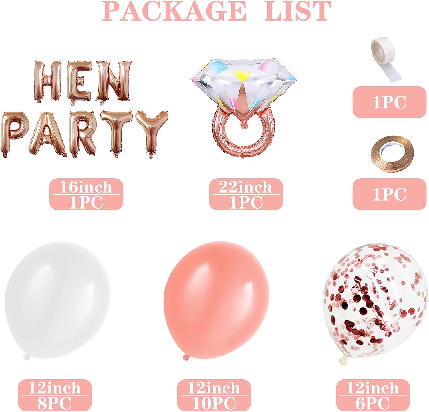 Hen Party Decoration, Rose Gold Hen Do Accessories with HEN PARTY ...