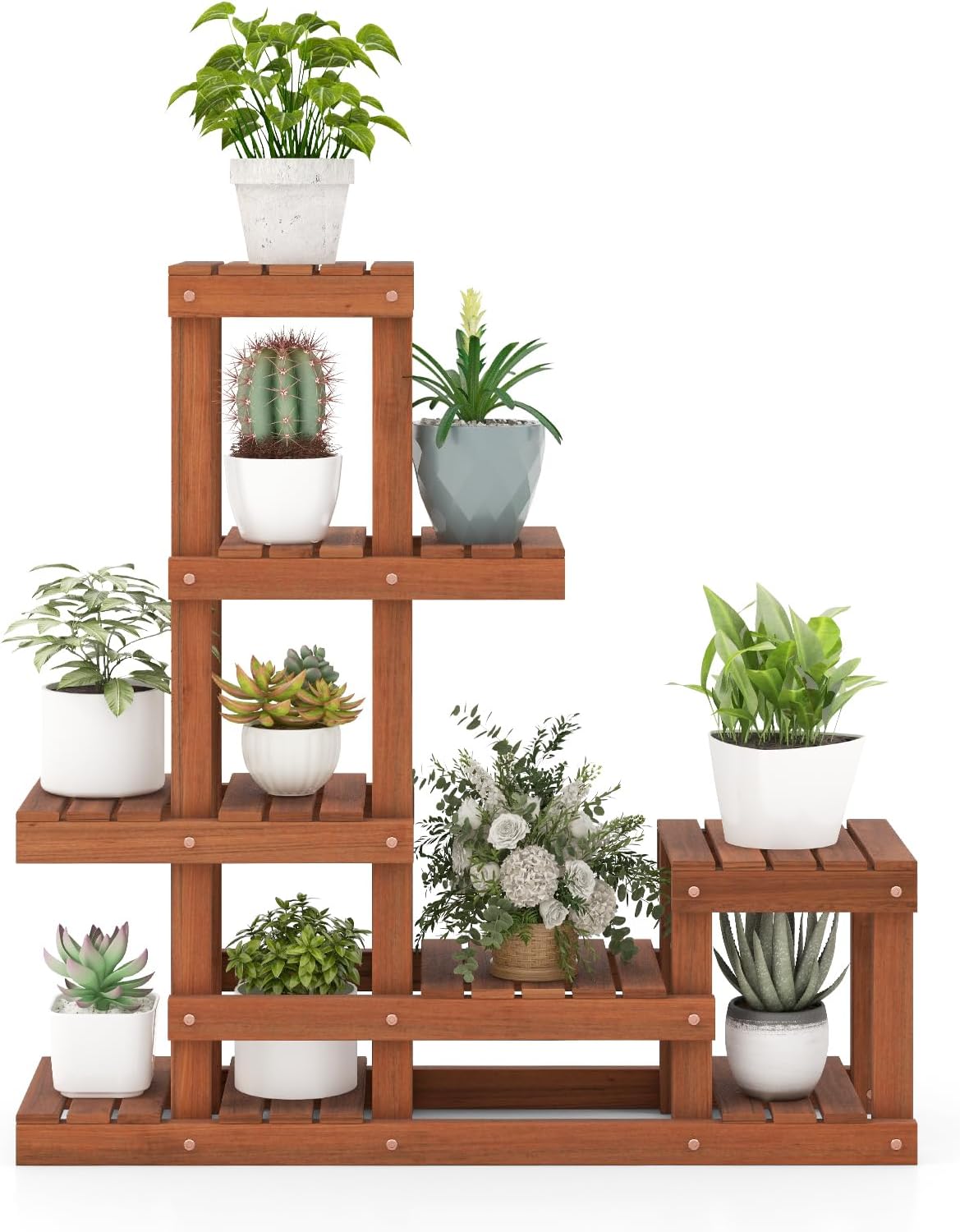 Amazon.com: Giantex 6 Tier Wood Plant Stand, Shorea Tiered Plant Shelf ...