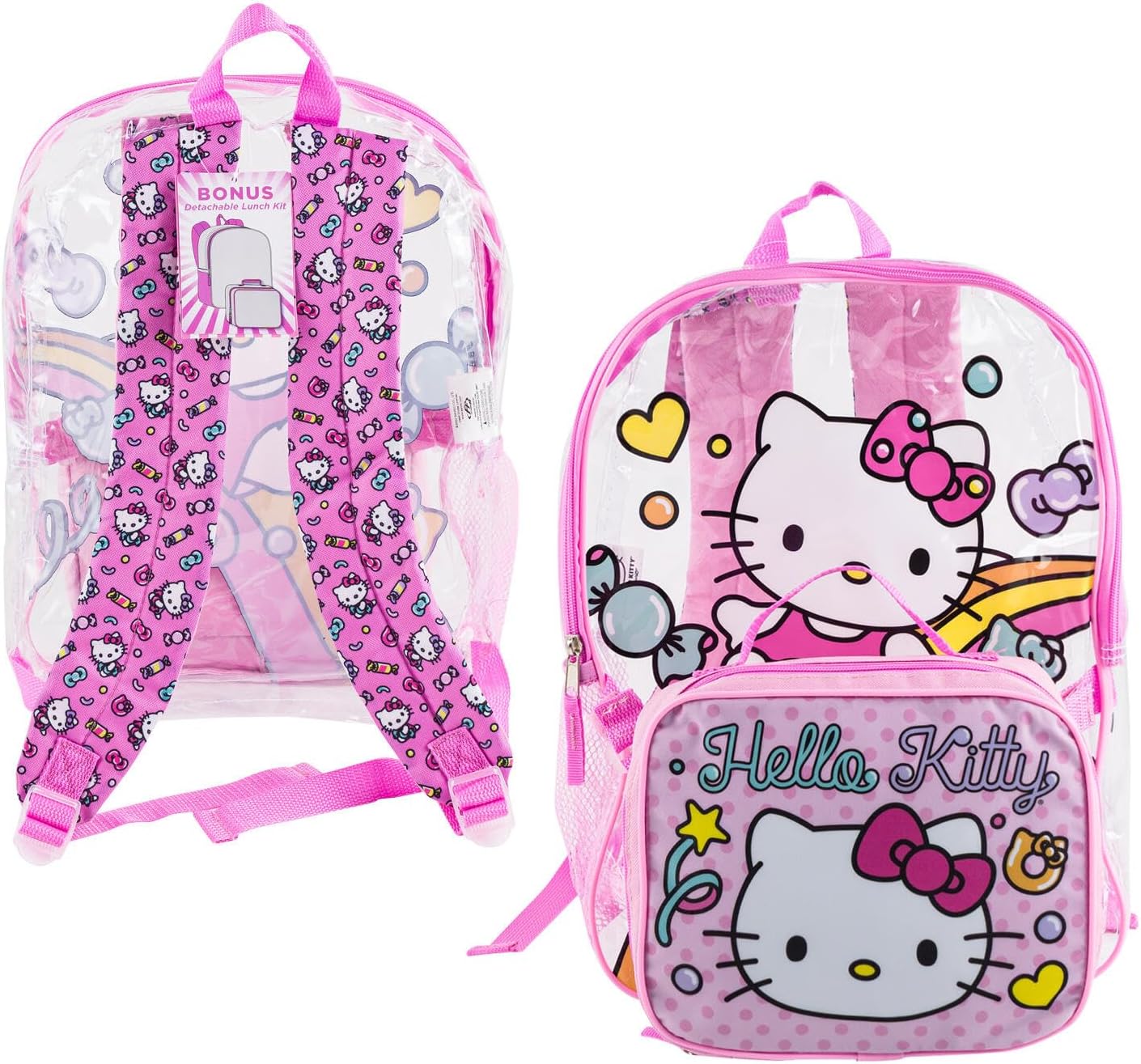 Amazon.com | Fast Forward Hello Kitty 15" Clear Backpack with Lunchbox ...