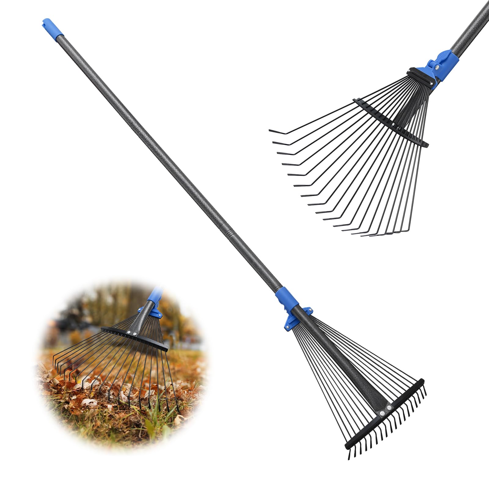 Amazon.com : Rake, Leaf Rake with Expandable Rake Head, 18 Rake Teeth ...
