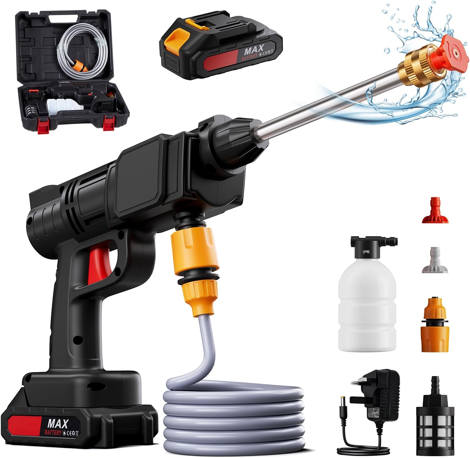 DKIEI Cordless High Pressure Washer, Portable 21V Battery Power ...
