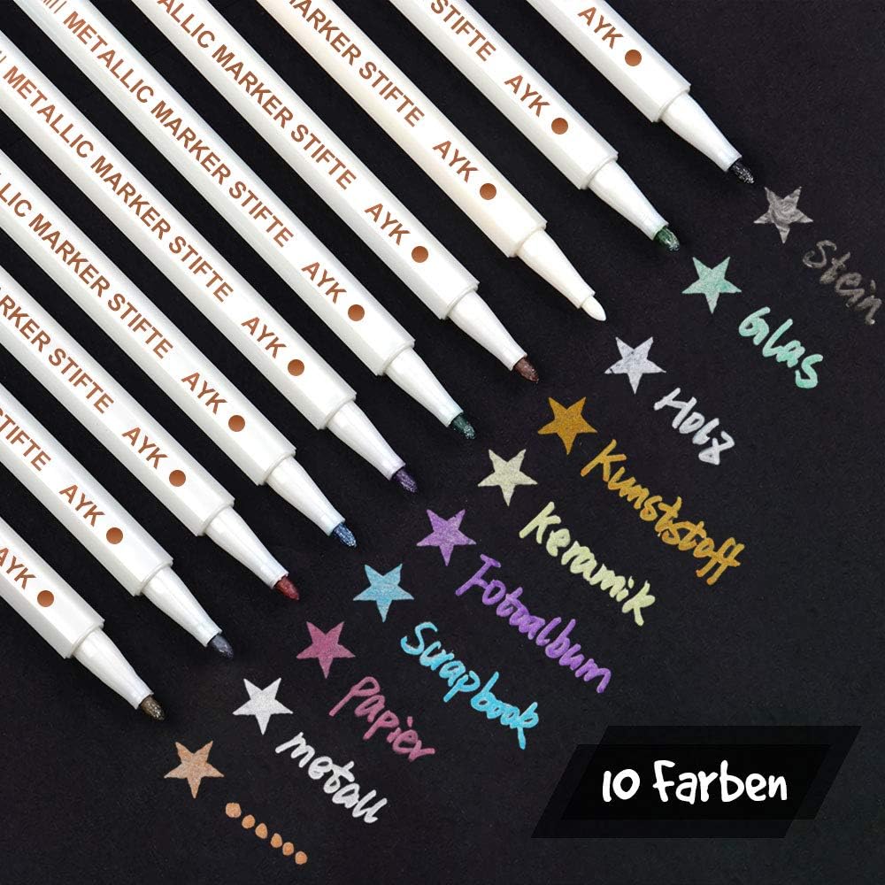 Metalik Marker kalem, Set 10 seçilmiş renk metalik Stift Marker harita ...