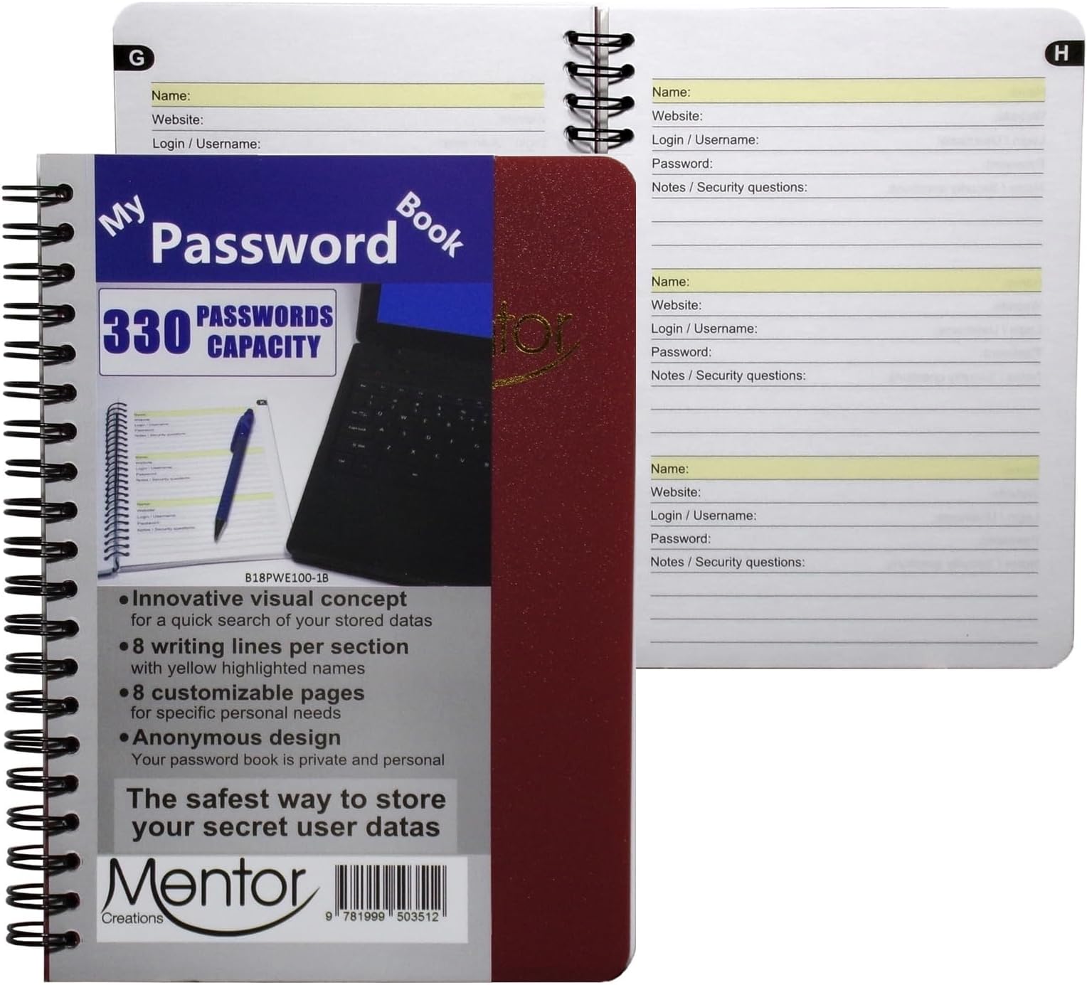 Amazon.com : Mentor Creations My password book - 7" X 5" Quick search ...