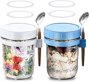 Amazon.com: UYEIKMLOP Overnight Oats Container with Lid and Spoon, Overnight Oats Jars(1white ...