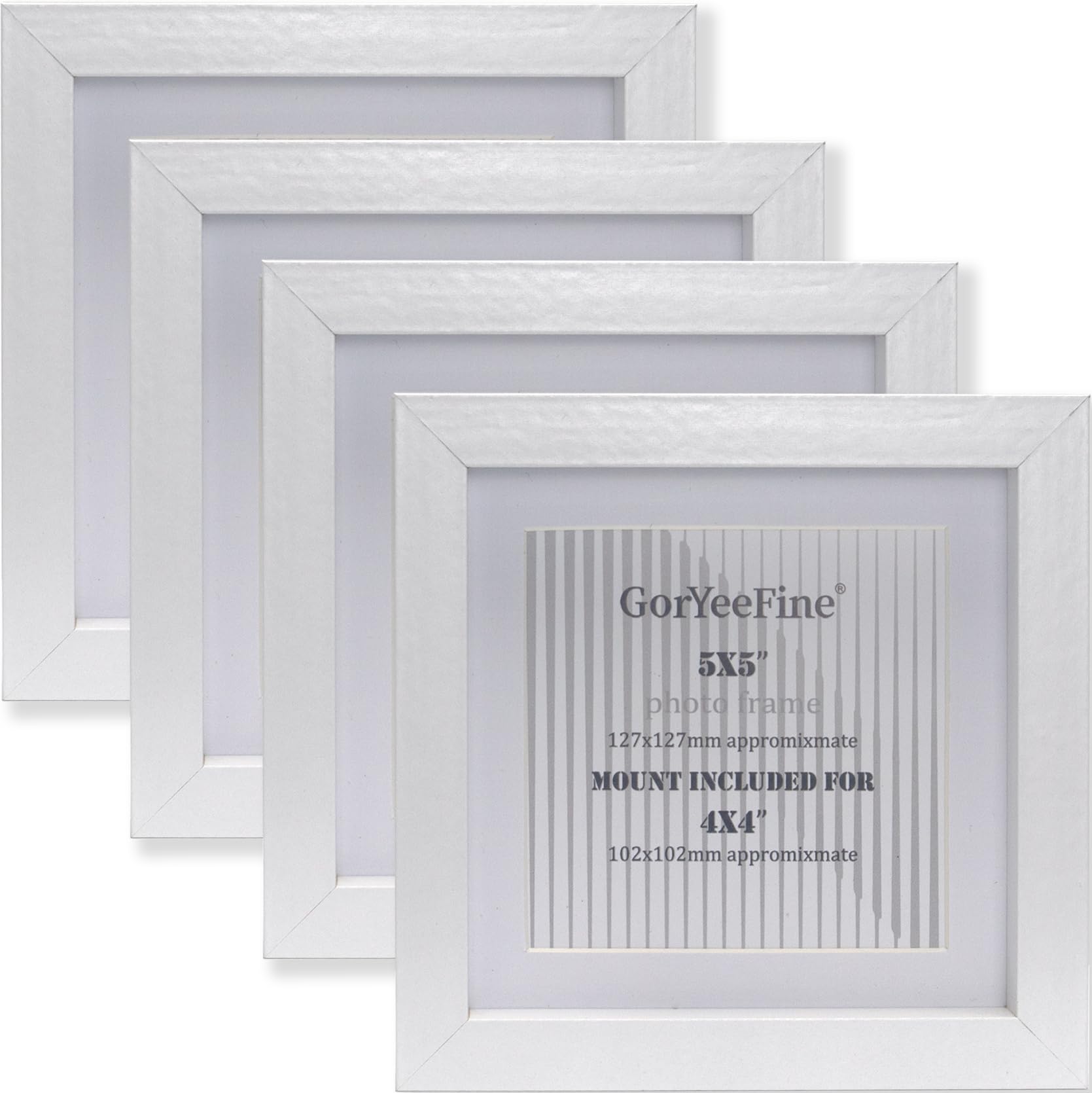 White 5X5 Inch Square wooden Photo Frame Set of 4 Mount for 4X4, Boxed ...