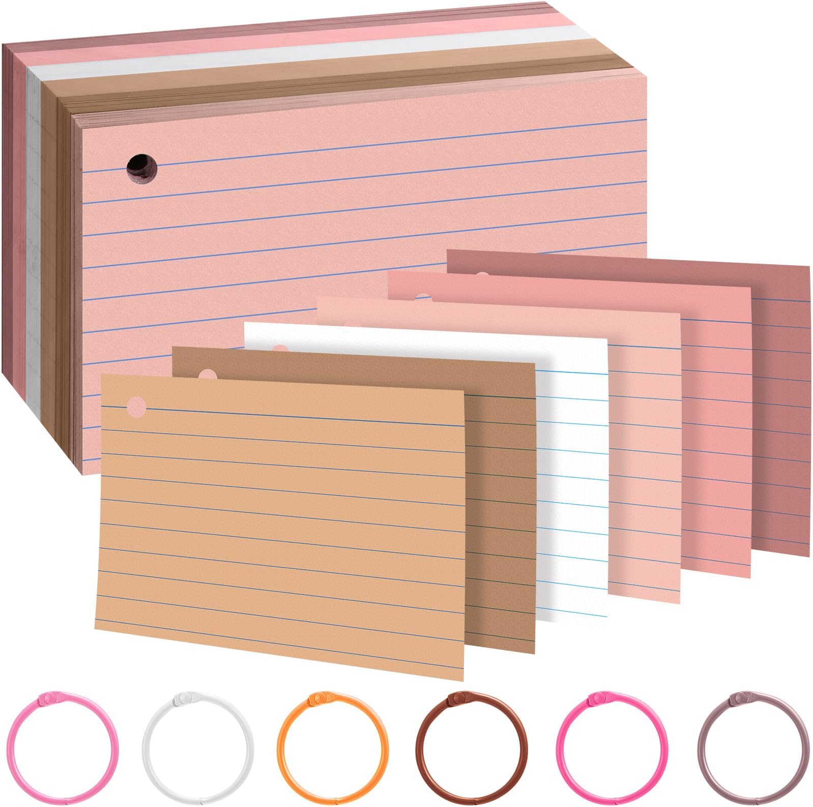 Amazon.com : Leelosp 300 Pcs Colored Ruled Index Cards with 6 Rings 180 ...