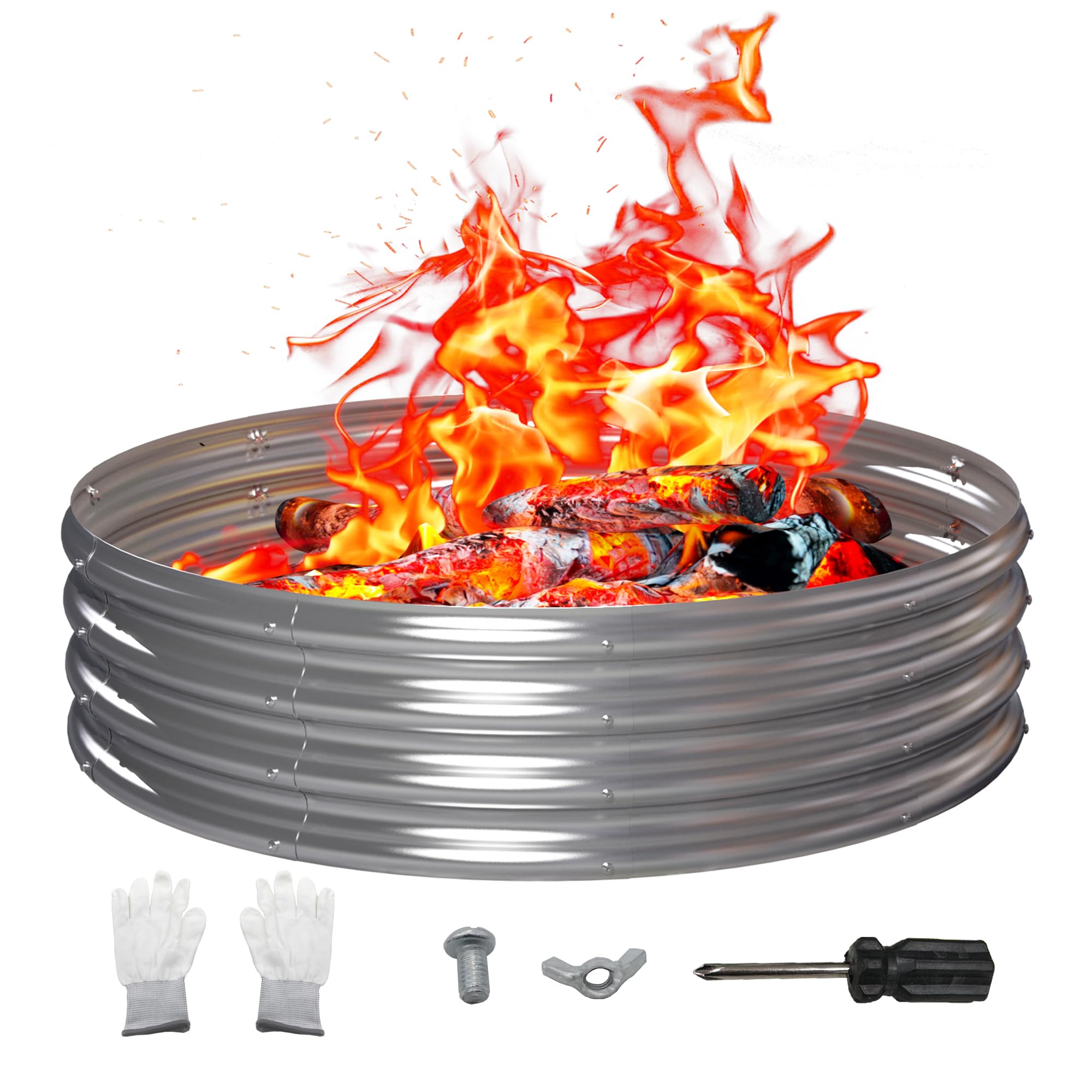 Snapklik.com : 48 Inch Outdoor Fire Pit Ring, Round Galvanized Portable ...