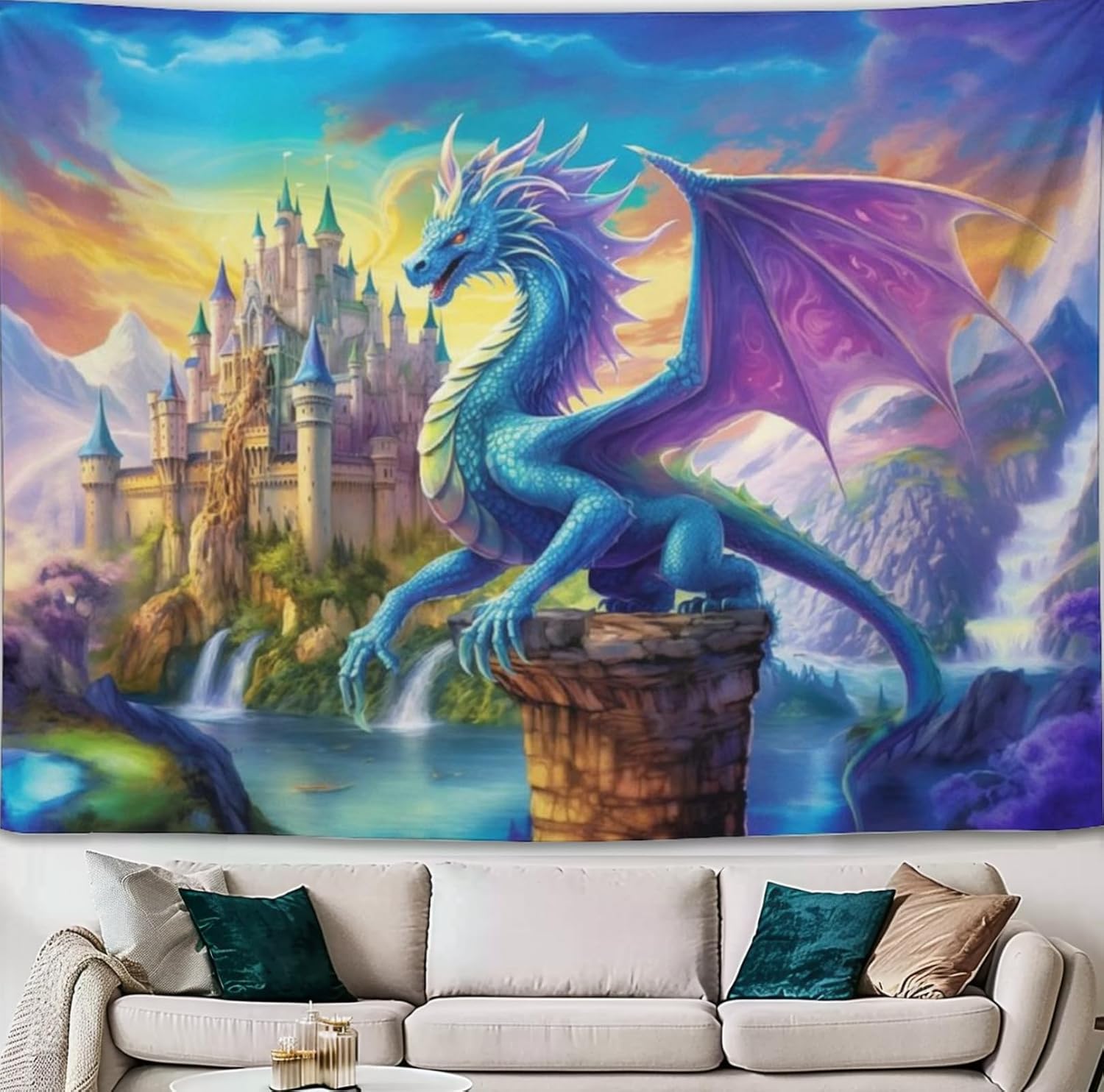 Amazon.com: ANMOGID Large Dragon Tapestry Castle Dragon Backdrop Wall ...