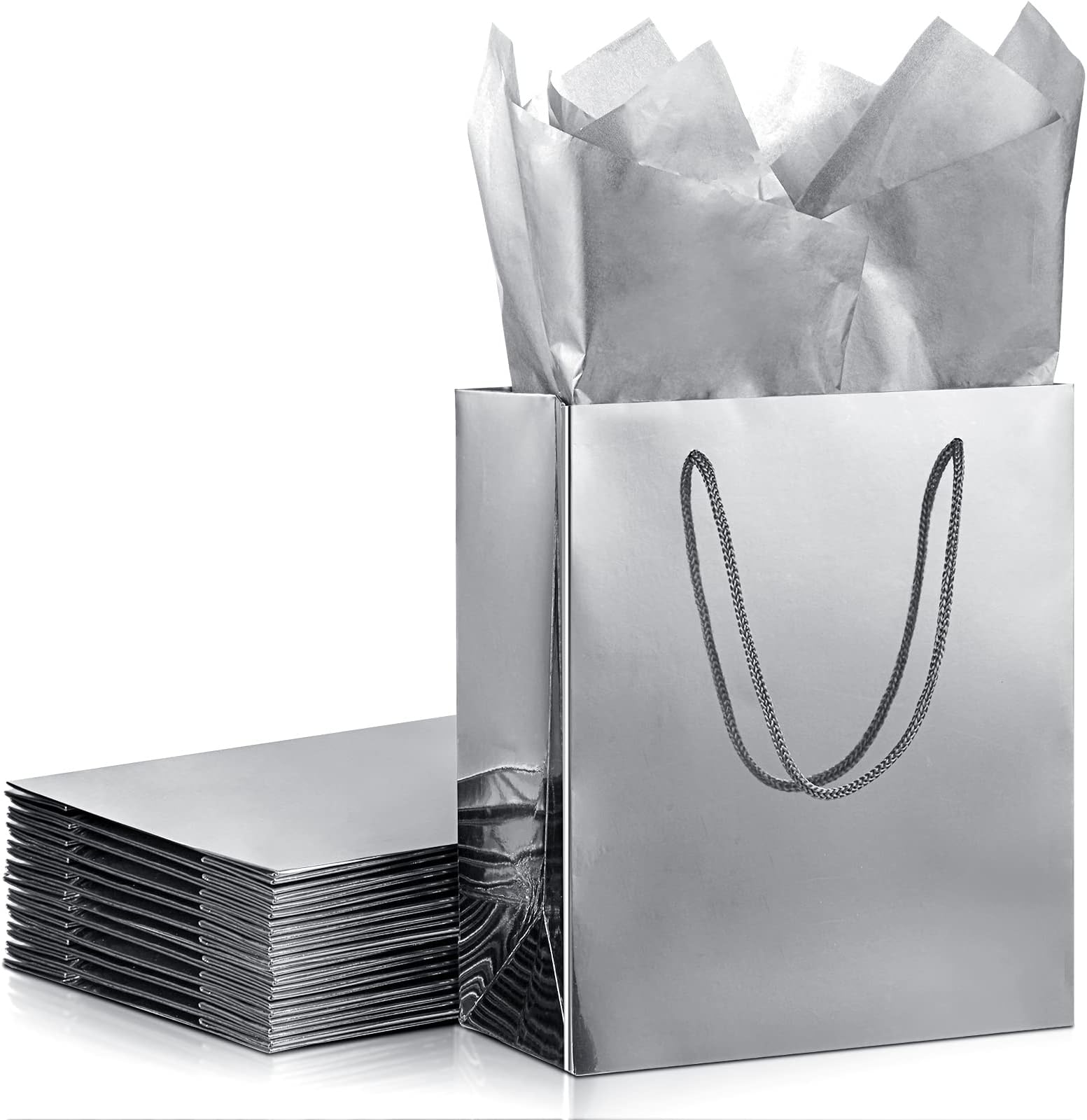 Amazon.com: OccasionALL 7.5x3.5x9 12 Pack Medium Silver Gift Bags with ...