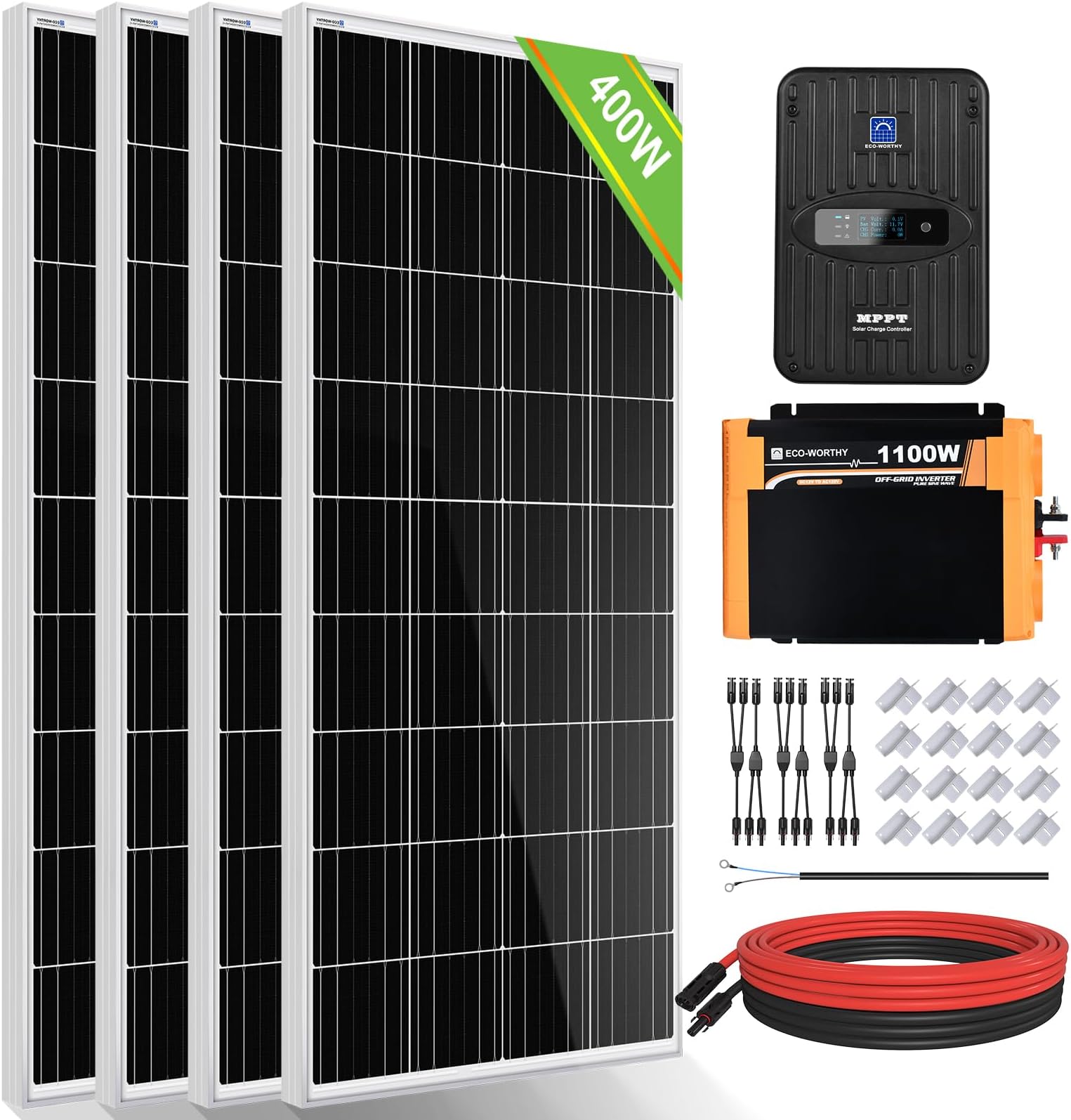 ECO-WORTHY 400W Solar Panel Starter Kit with 4 pcs 100W Monocrystalline ...
