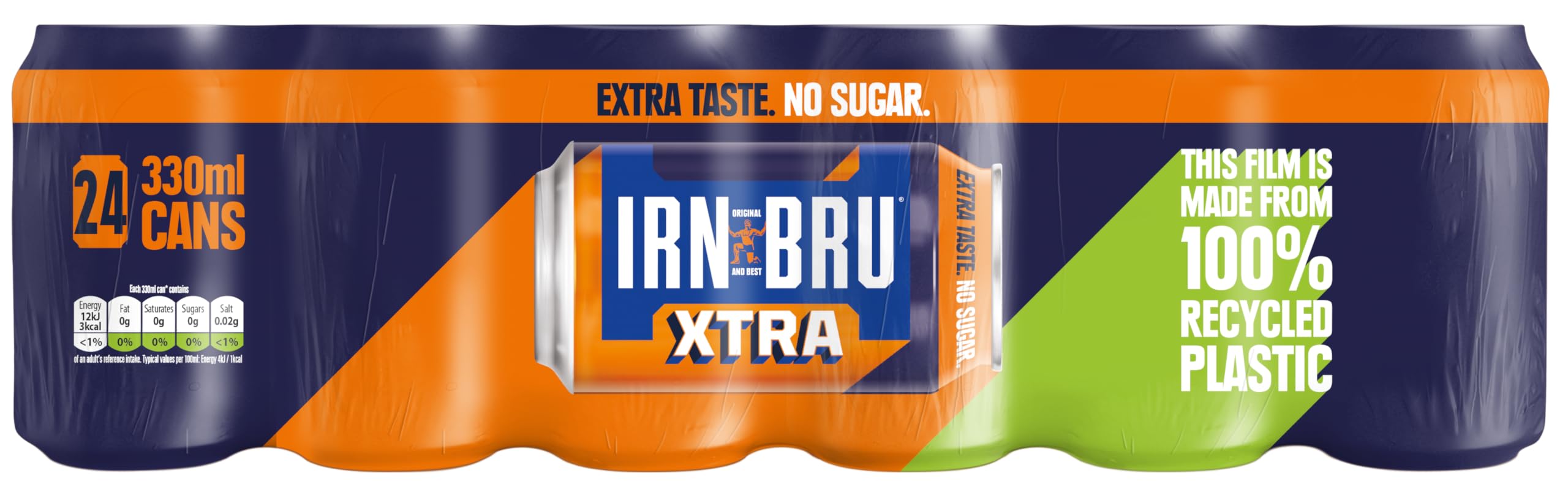 IRN-BRU XTRA, 24 Pack Zero No Sugar & Low Calorie Fizzy Drinks ...