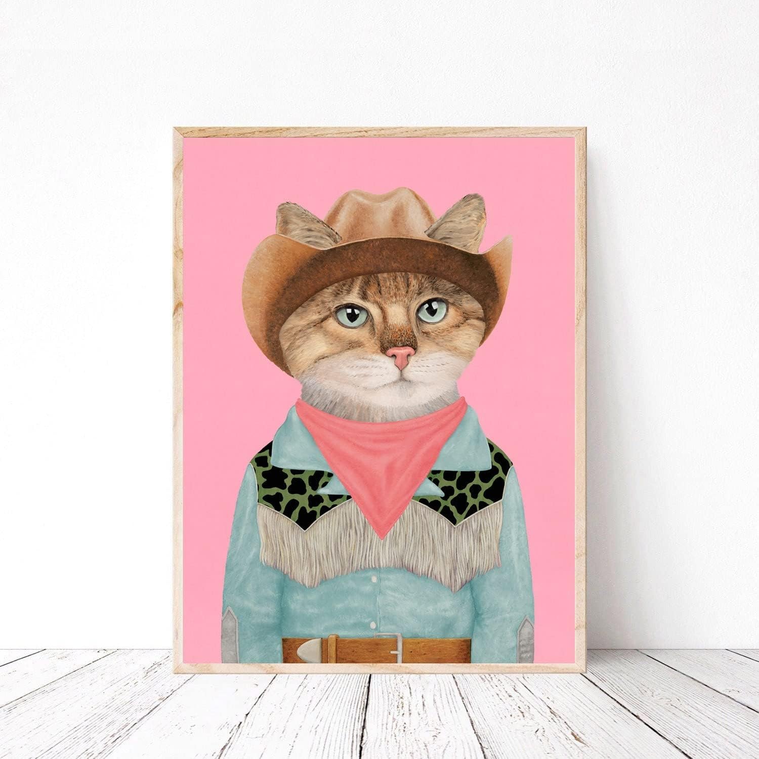 Amazon.com: Rodeo Kitten Art Print - Colorful Cowboy Cat Art - Quirky ...