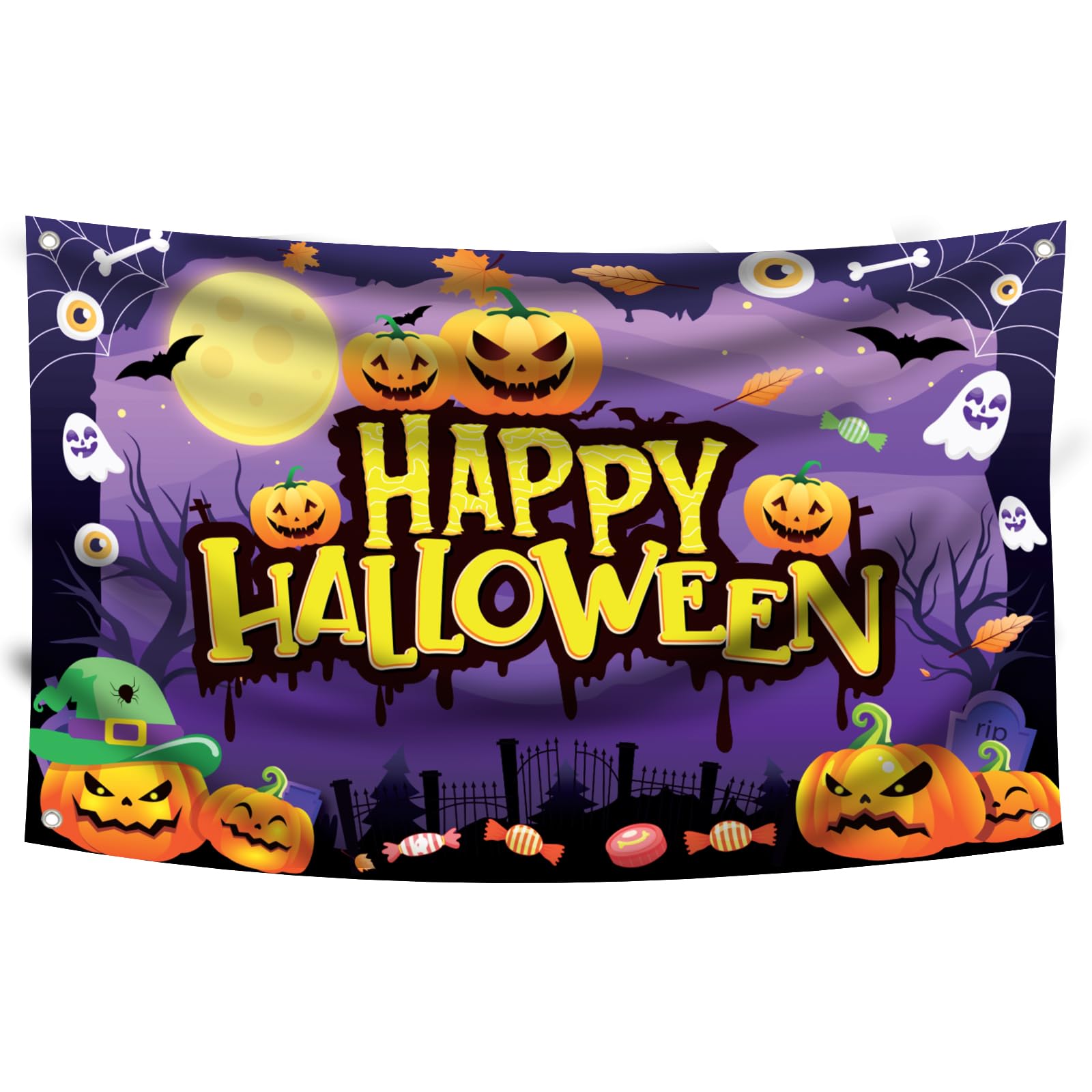 Amazon.com: Purple Halloween Party Banner 72x44 Inch Spooky Halloween ...