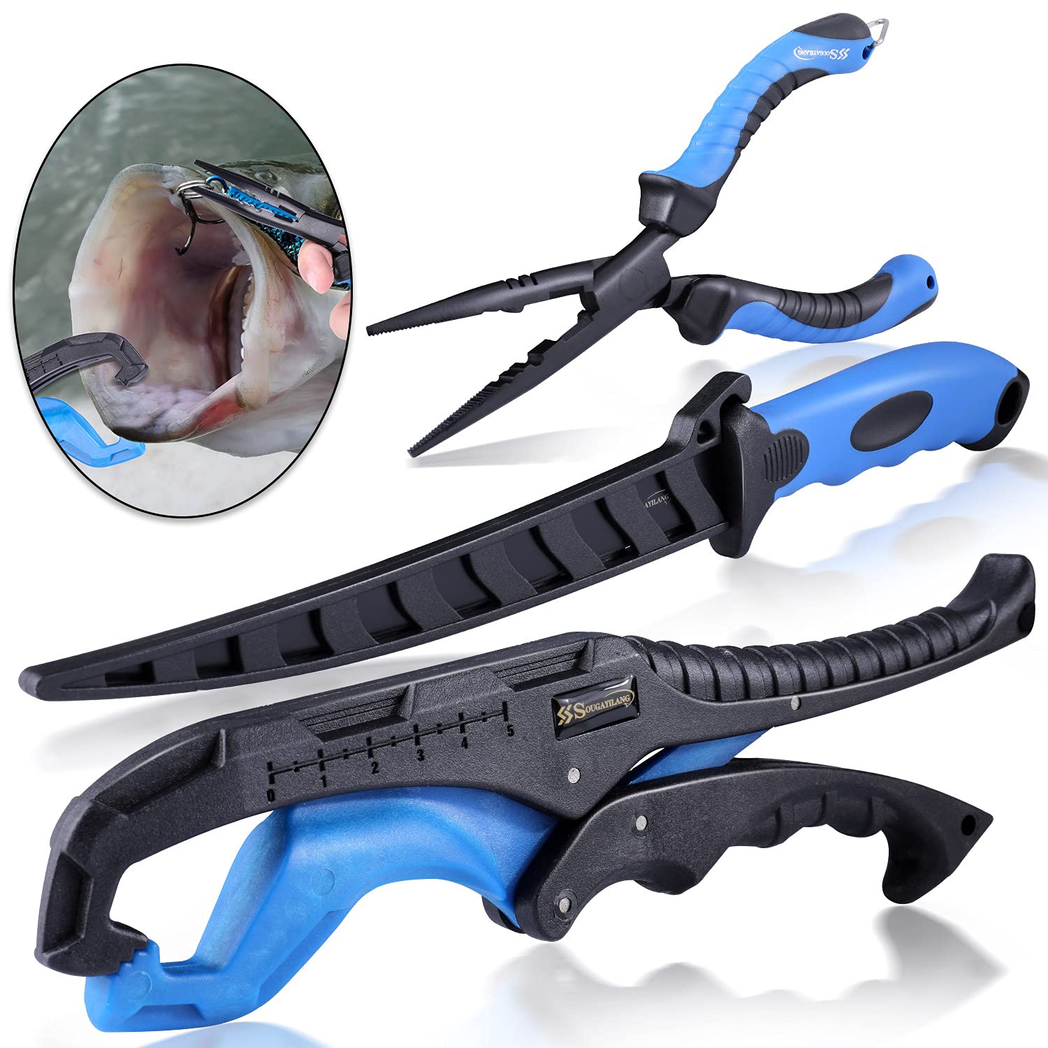 Sougayilang Fishing Pliers 4pcs Tools Set Combos with Steel Pliers ...