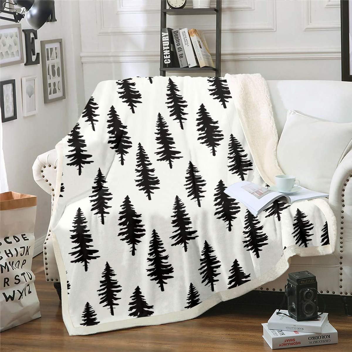 Amazon.com: Homewish Black Pine Trees Printed Decor Throw Blanket White ...