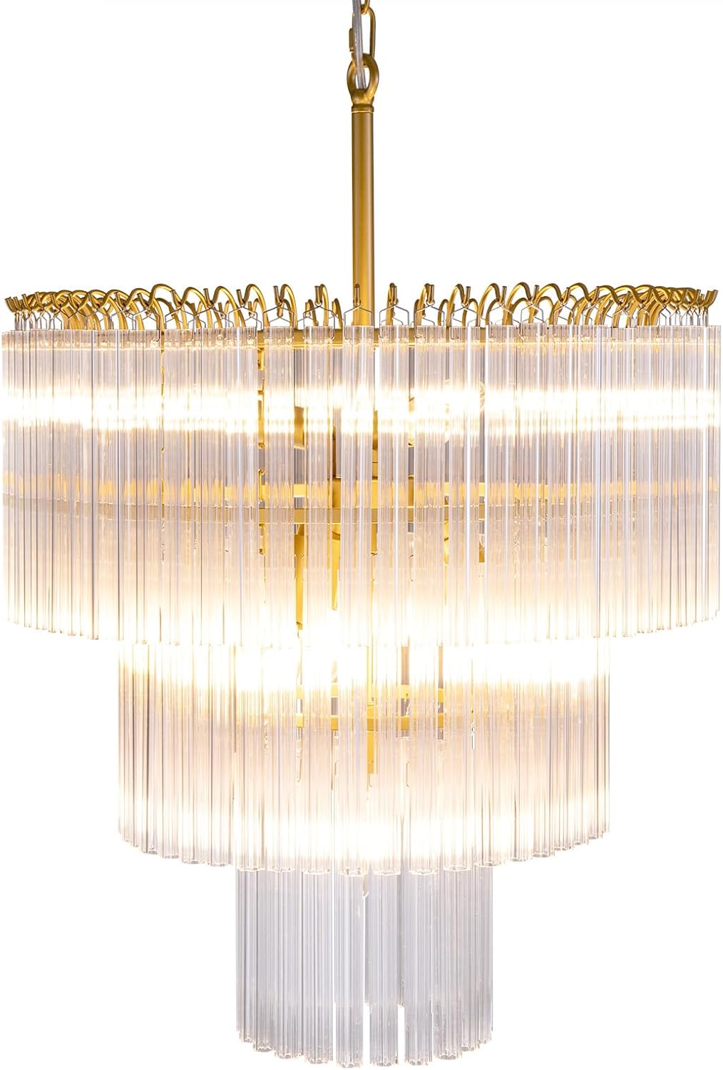 Wellmet 20 inch Gold Crystal Chandelier, 3-Tier Contemporary Modern ...